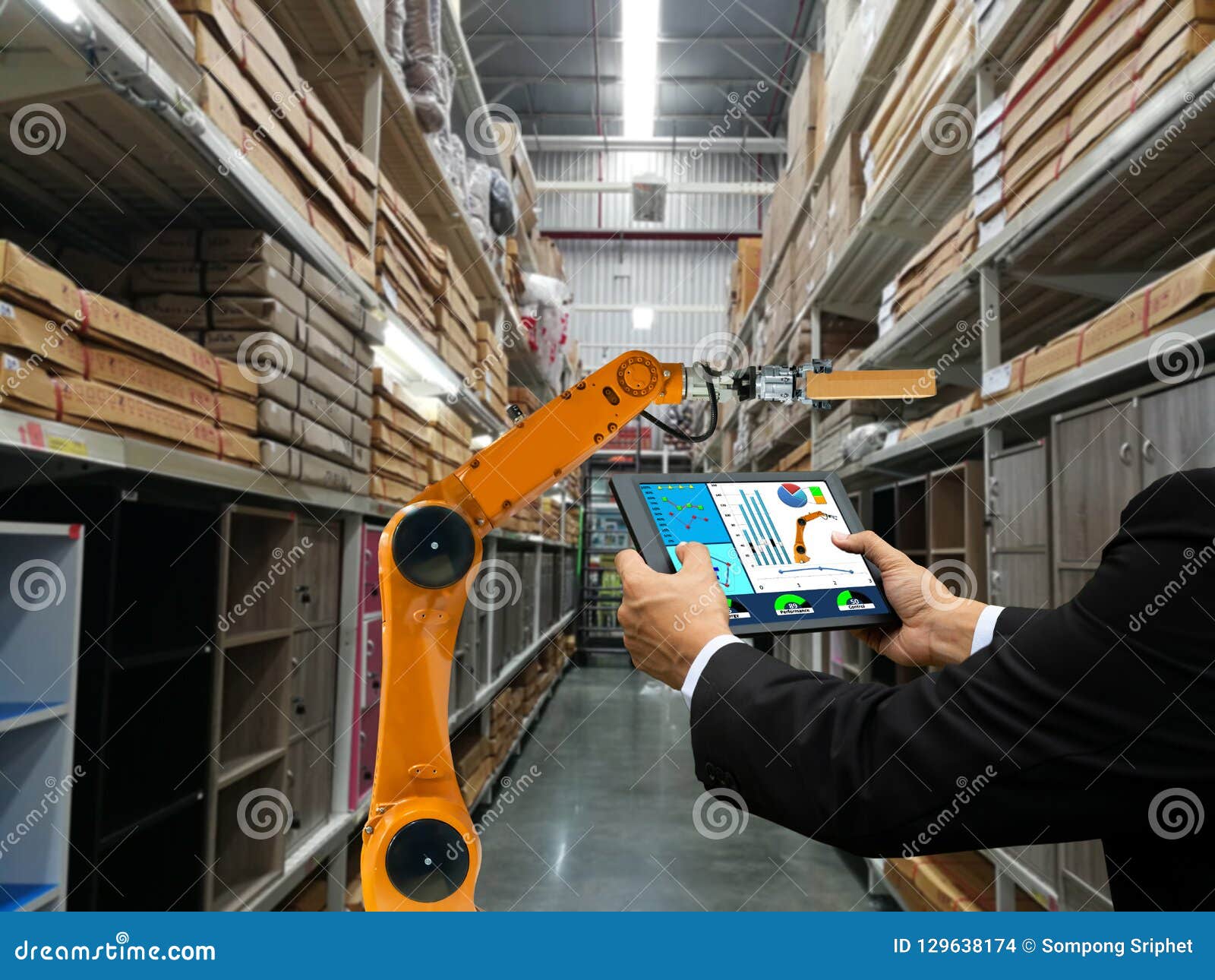 Businessman Hand Holding a Tablet Smart Robot Industry Arm Products ... Businessman Hand Holding a Tablet Smart Robot Industry Arm Products ...