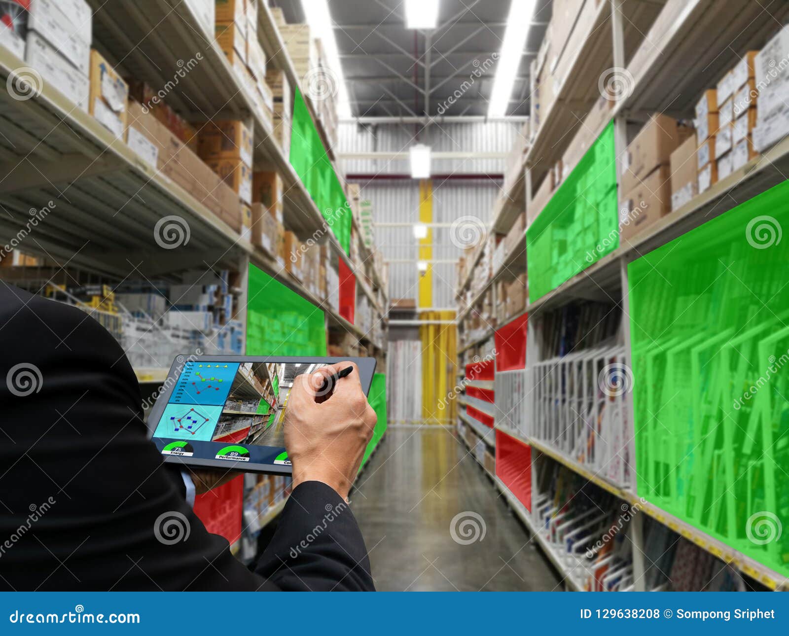 Businessman Hand Holding Tablet Technology Check Products Storage ... Businessman Hand Holding Tablet Technology Check Products Storage ...