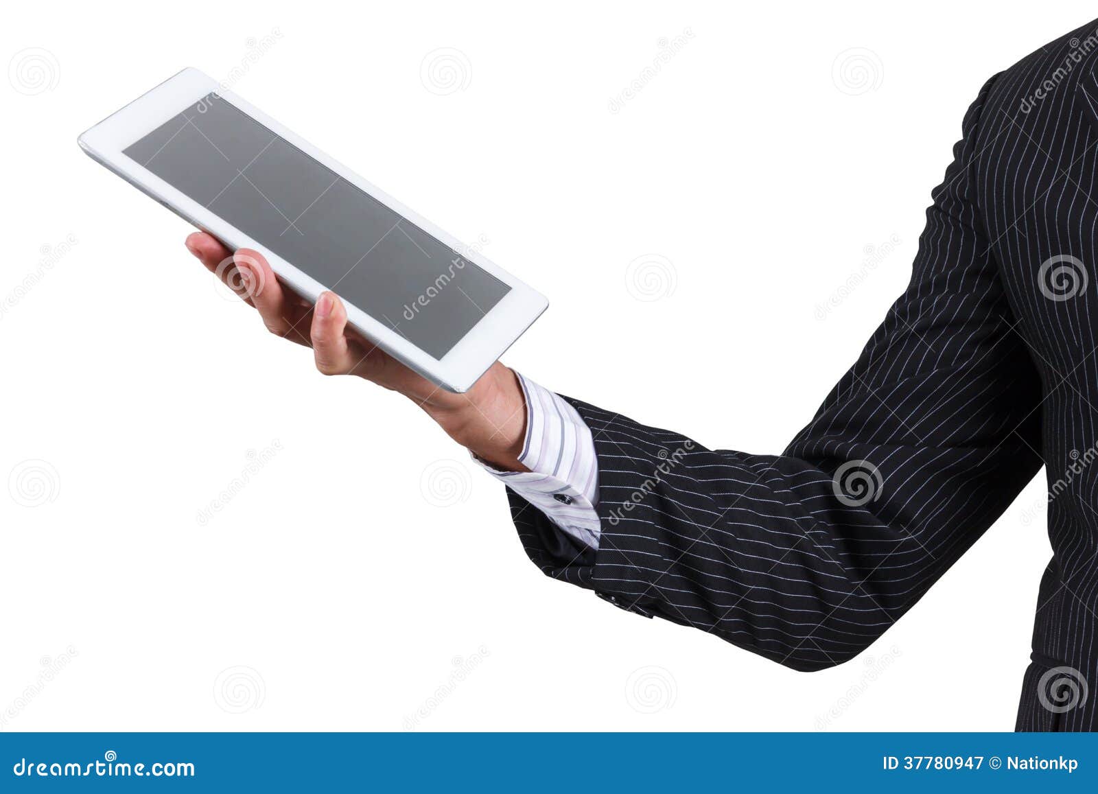 Businessman Hand Holding Tablet Stock Image - Image of phone, review ...