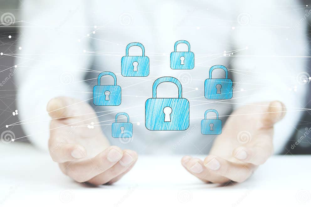 Businessman Hand Locks in Screen Stock Photo - Image of computer ...