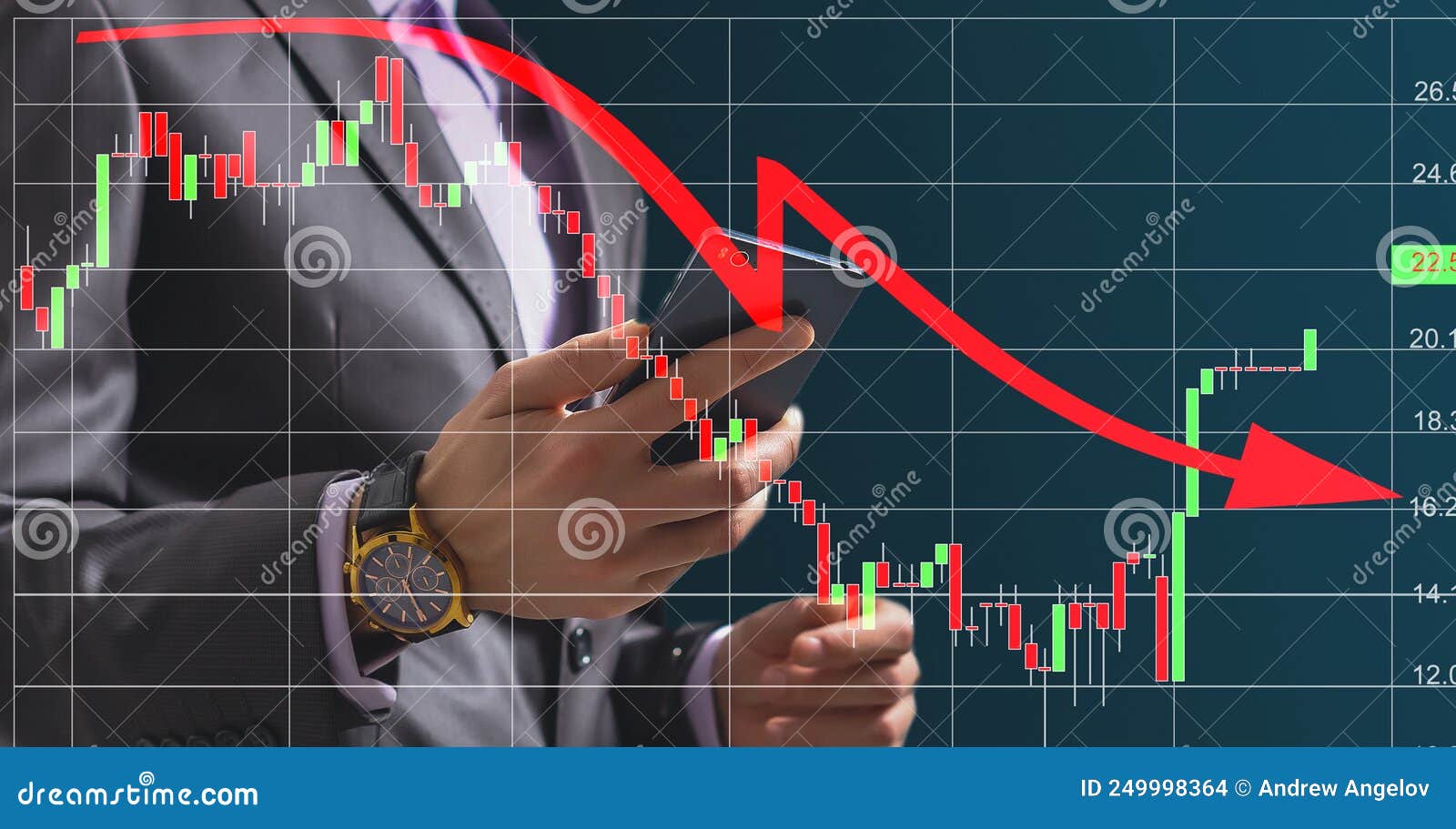 Businessman Hand Making a Decrease Chart. Concept of Economic Downturn. Global Financial Crisis ...