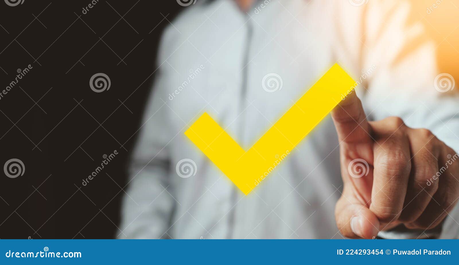 Businessman Hand Marking Approved Yellow Check Mark. Checklist Concept ...