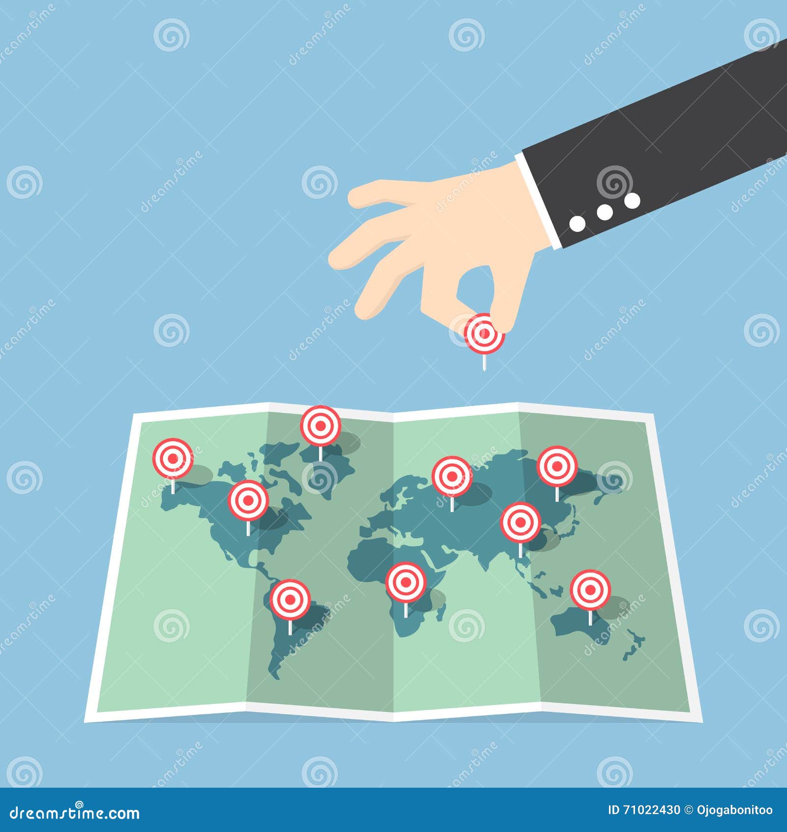 Businessman Hand Pin Target To World Map Stock Vector - Illustration of ...