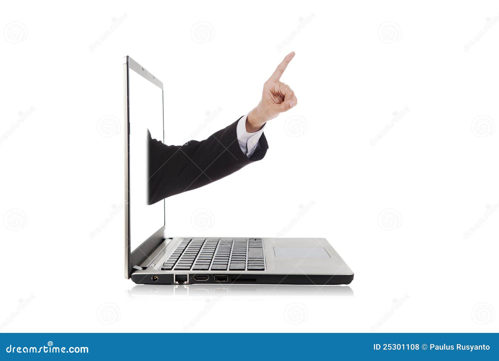 Businessman Hand Pointing from Laptop Stock Photo - Image of screen ...