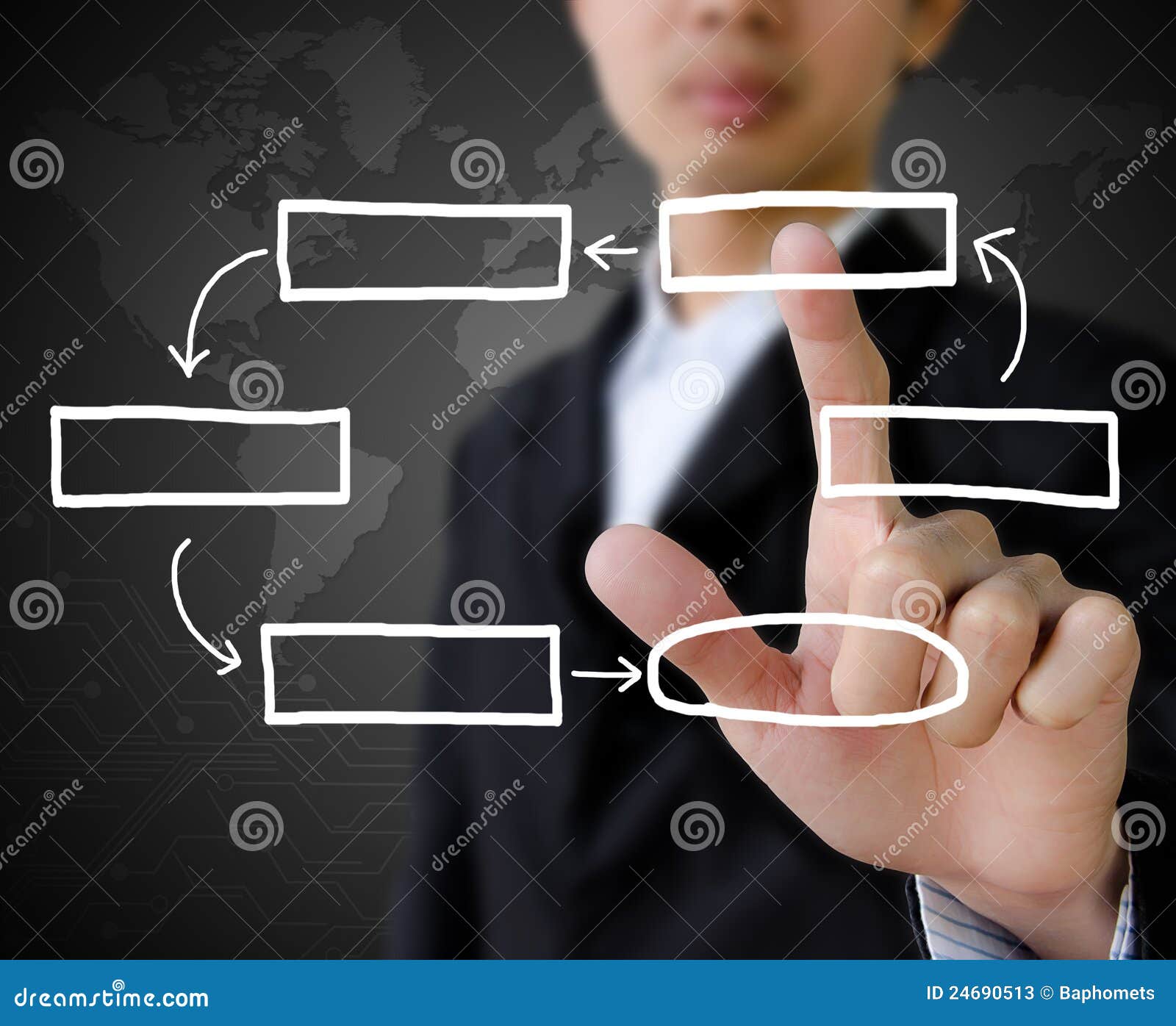Businessman Hand Pointing Plan Analysis Flow Chart Schema Stock Image ...