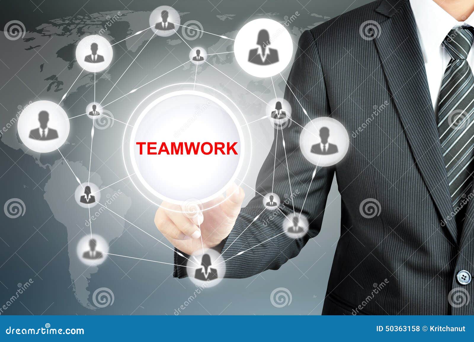 Businessman Hand Pointing on TEAMWORK Sign on Virtual Screen Stock ...