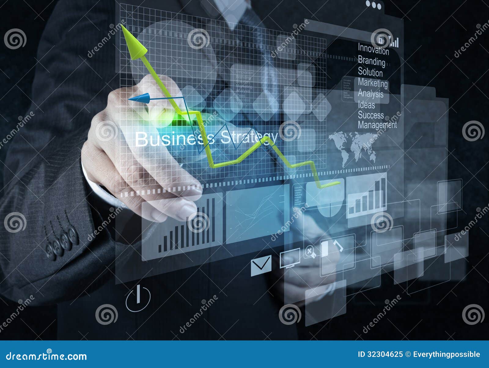 Businessman Hand Points To Business Strategy Stock Image - Image of ...