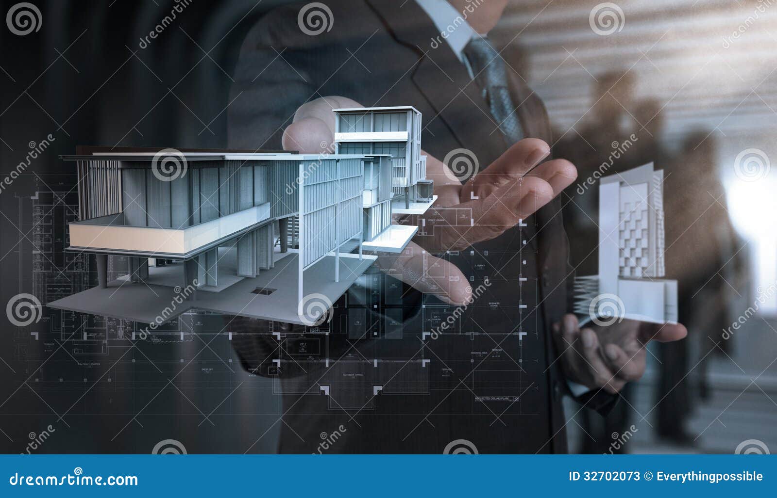 Businessman Hand Presents House Model on Modern Computer Stock Image ...