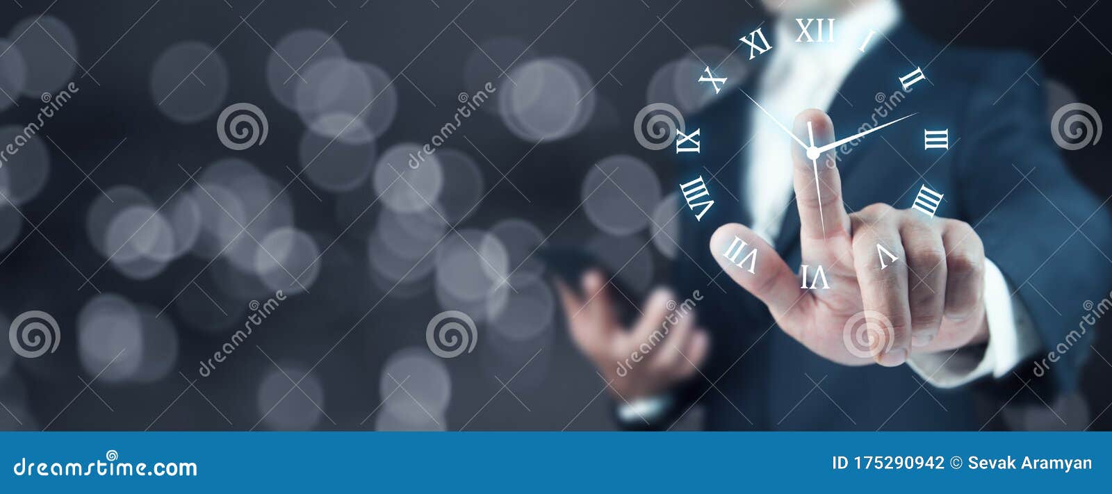 Businessman Hand Press Clock Time Button Icon Stock Photo - Image of ...