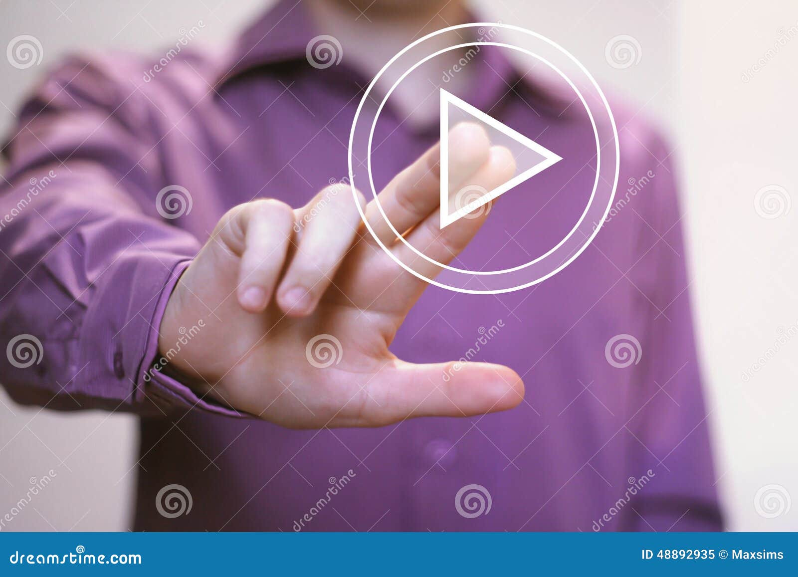 Hand Press Play Button Sign To Start Or Initiate Projects Stock Photo ...