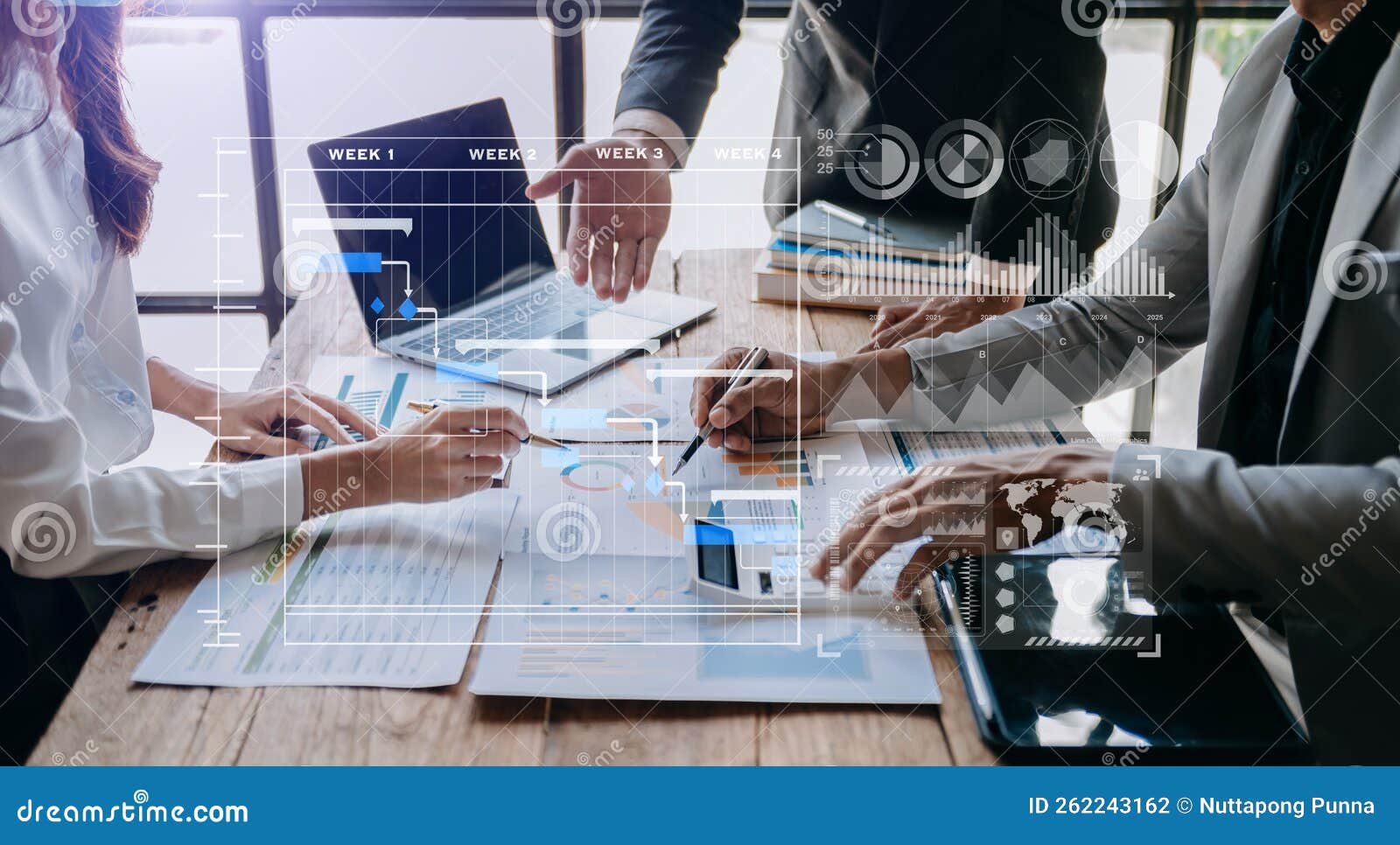 Businessman Hand Project Manager Working and Update Tasks and Gantt ...