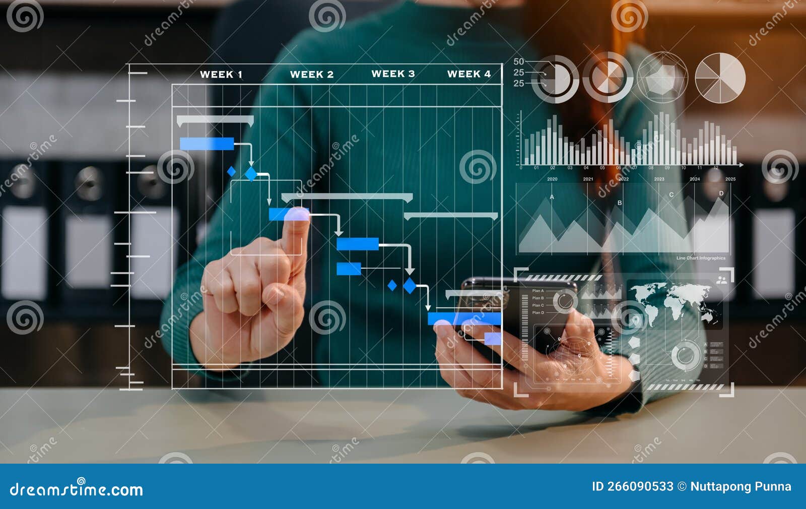 Businessman Hand Project Manager Working and Update Tasks and Gantt ...