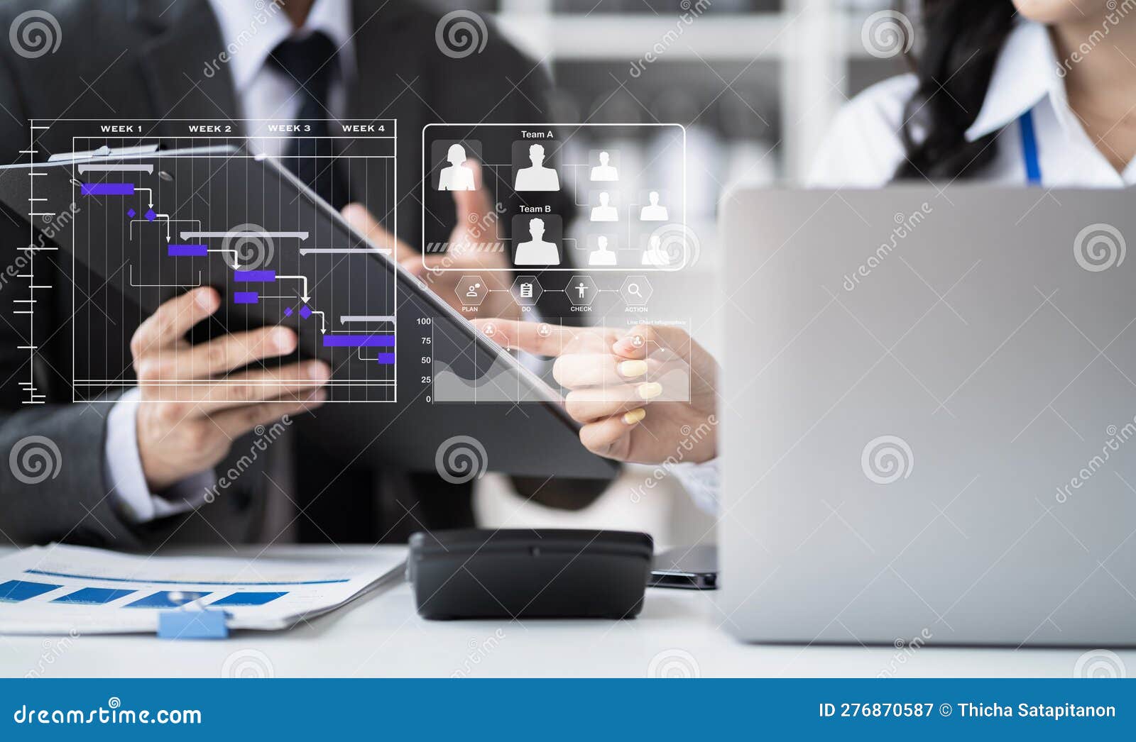 Businessman Hand Project Manager Working and Update Tasks and Gantt ...