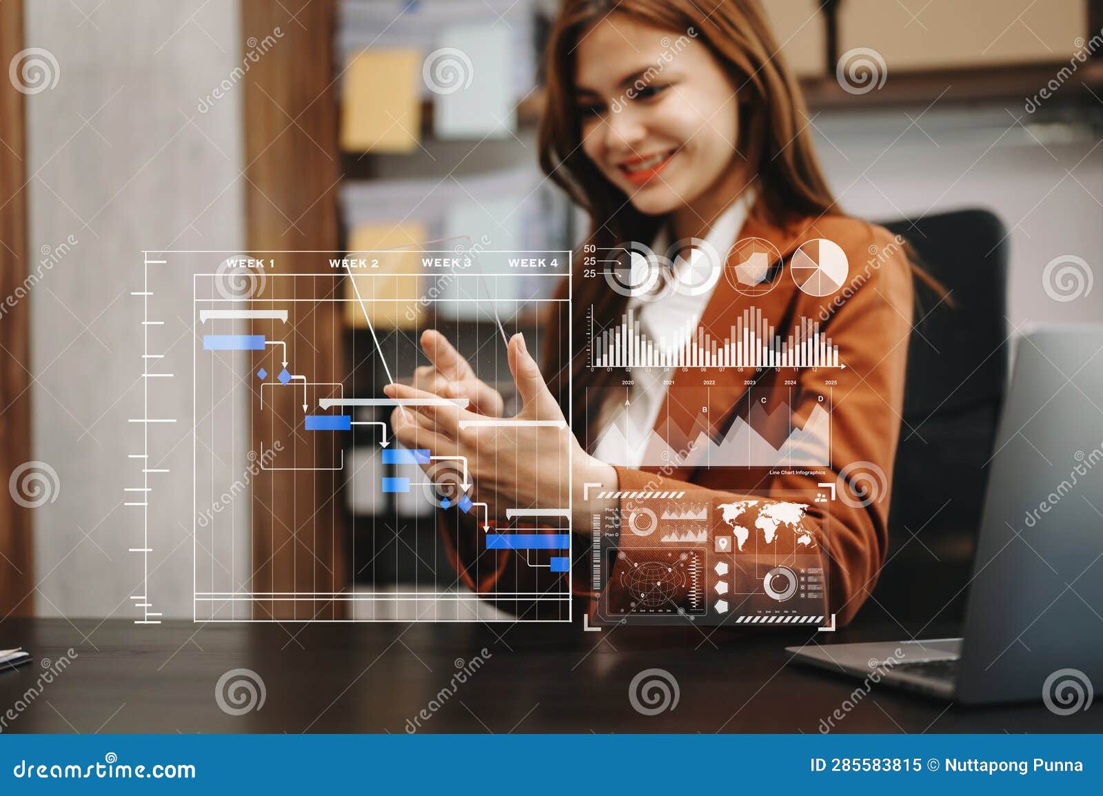 Businessman Hand Project Manager Working and Update Tasks and Gantt ...