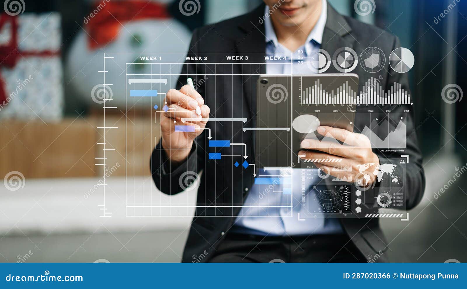 Businessman Hand Project Manager Working and Update Tasks and Gantt ...