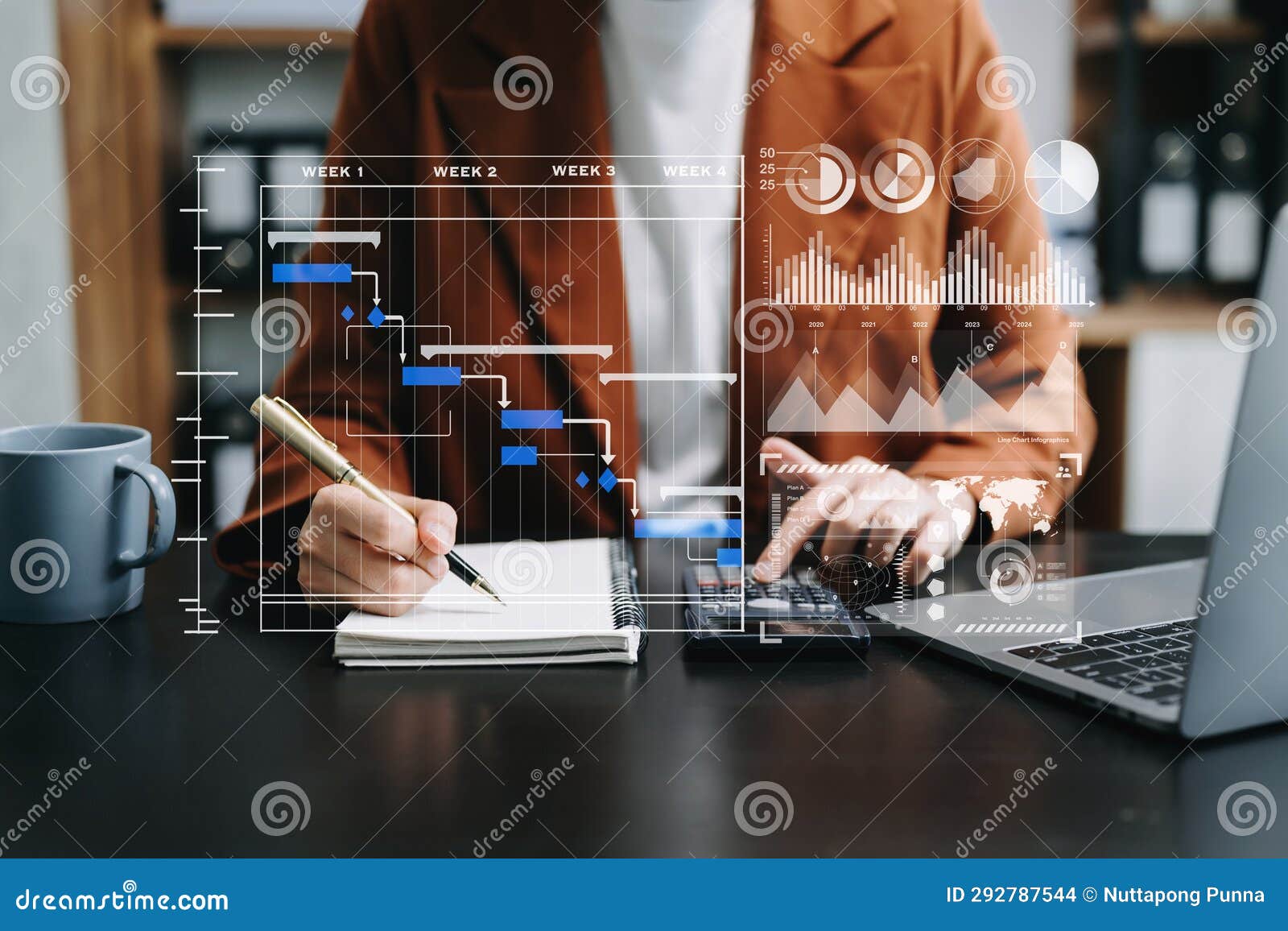 Businessman Hand Project Manager Working and Update Tasks and Gantt ...