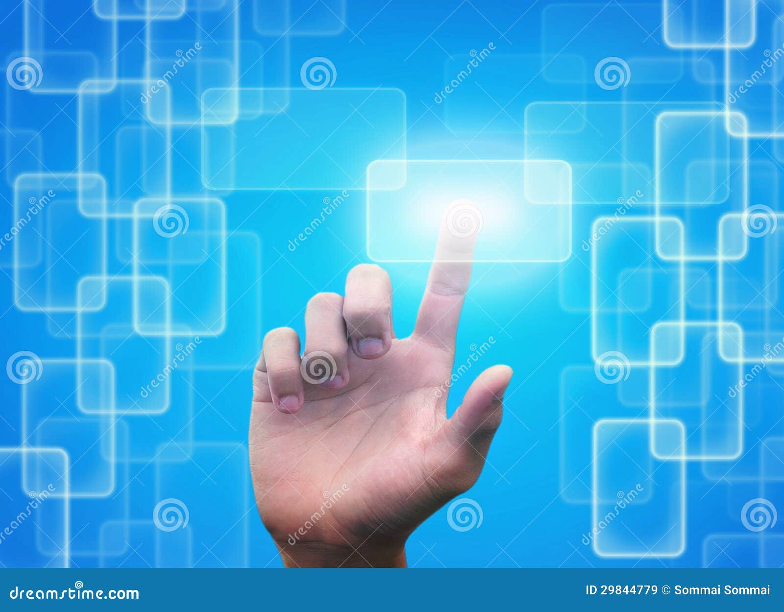 Businessman Hand Pushing Button on a Touch Screen Stock Image - Image ...