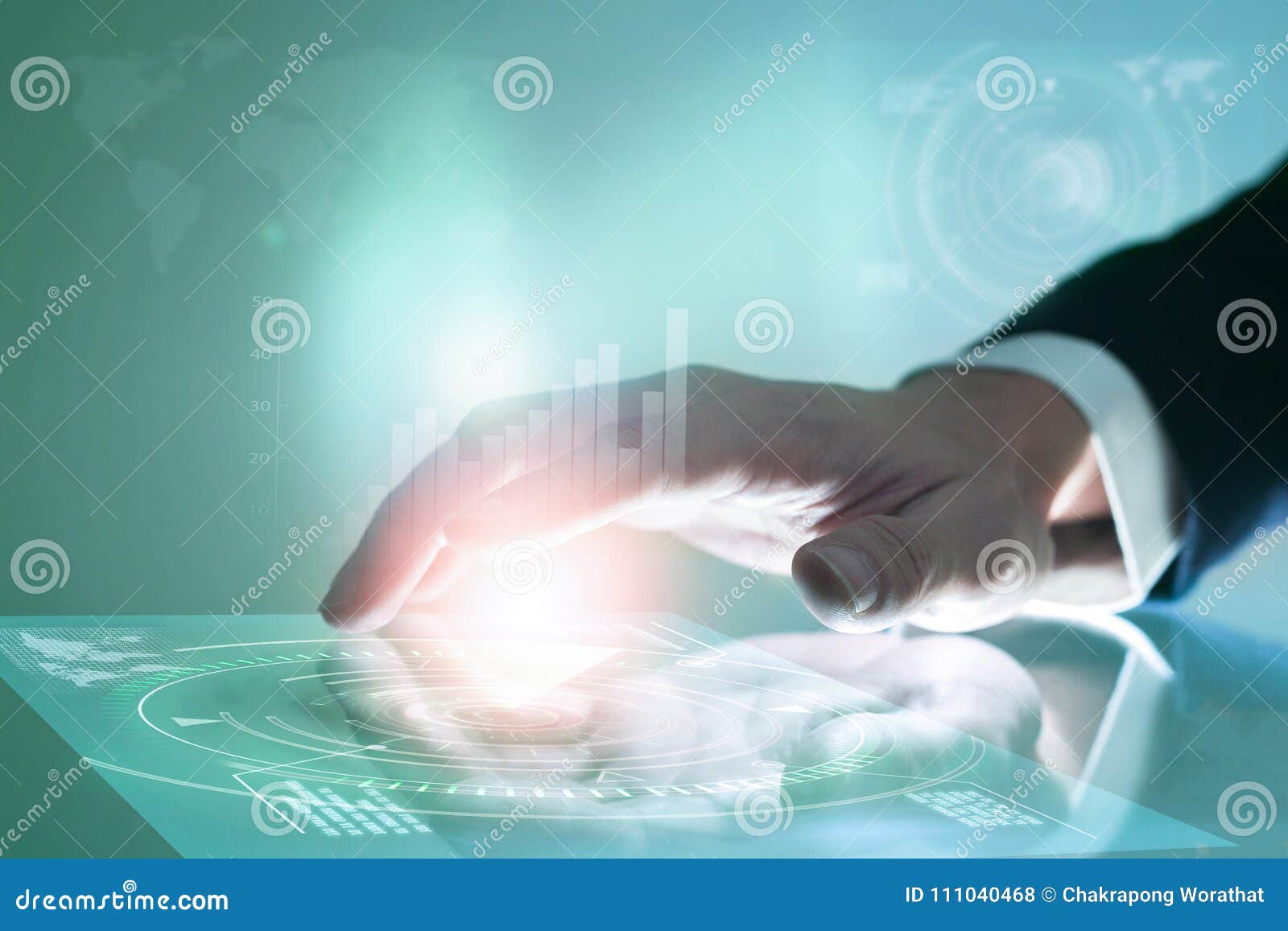 Businessman Hand Pushing on Screen Interface. Stock Photo - Image of ...
