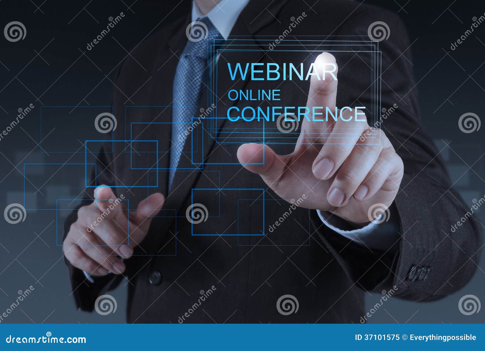 Businessman Hand Show Webinar Online Conference Stock Image - Image of ...