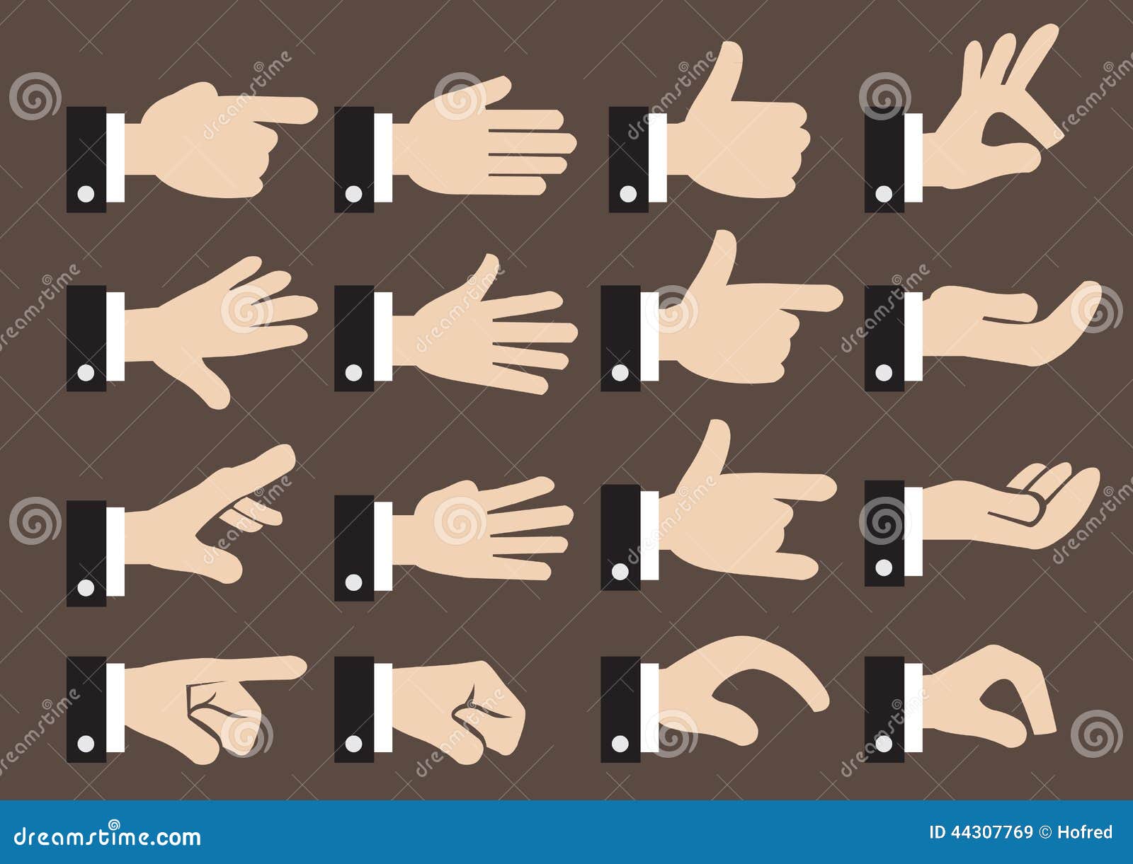 Hand Signs In Retro Pop Art Style. Cartoon Comic Vector Set. Pointing ...