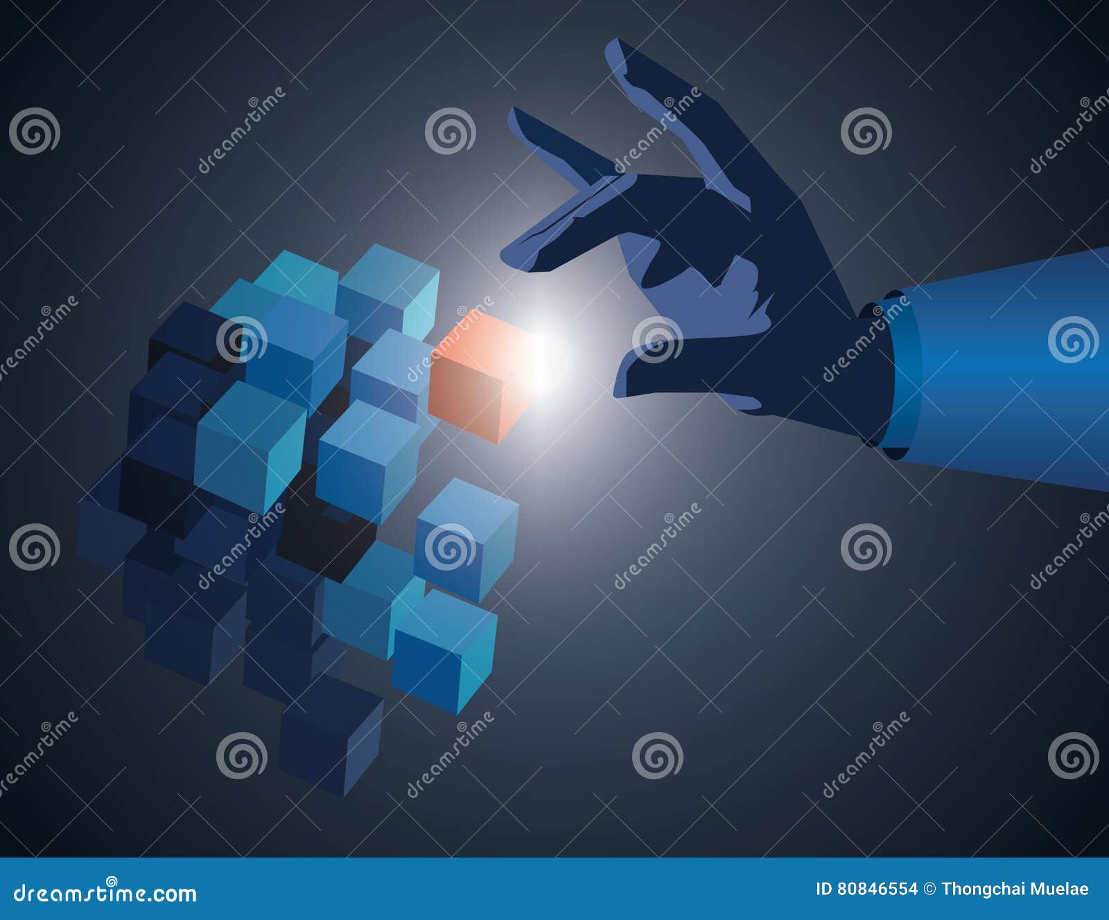 Businessman Hand Touch Cube As Symbol Of Problem Solving. Touch Royalty ...