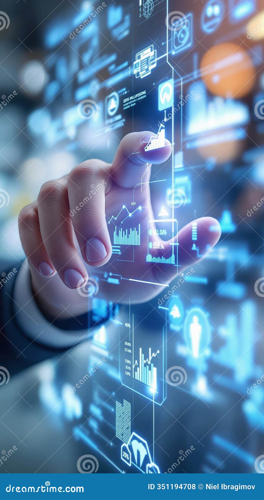 Businessman Hand Touch Digital Hud Interface Futuristic Technology ...