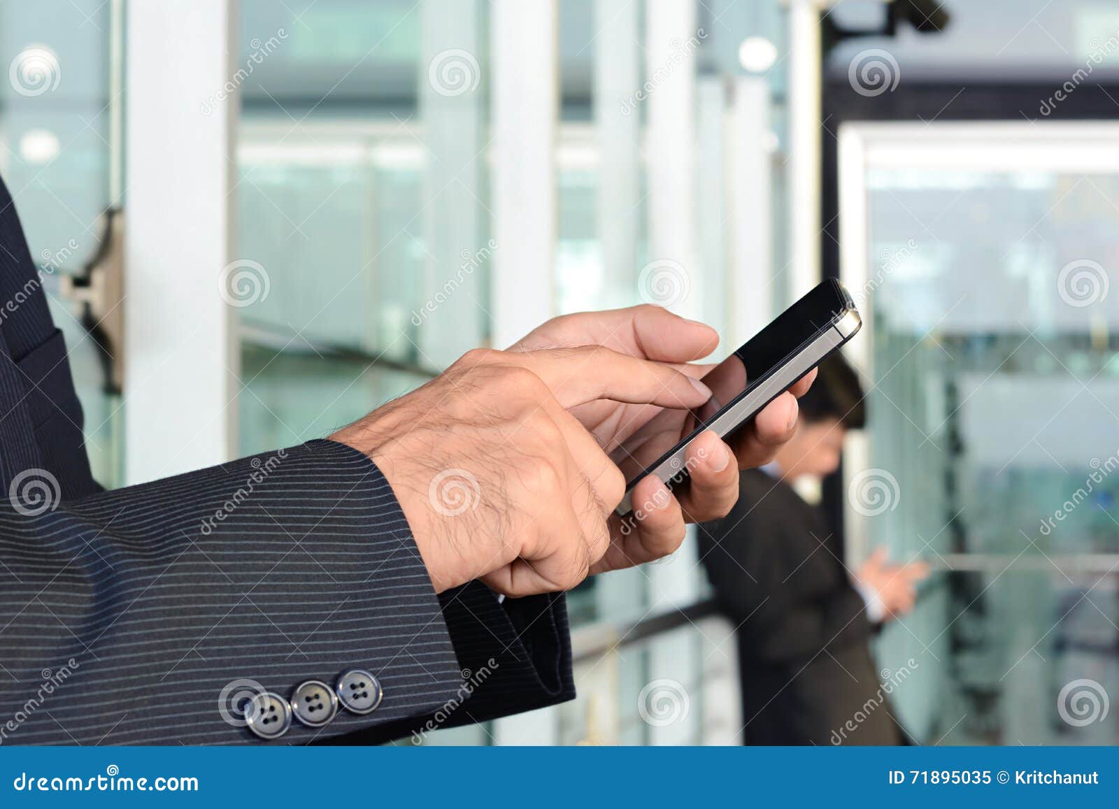 Businessman Hand Touching Cell Phone Screen Stock Image - Image of ...