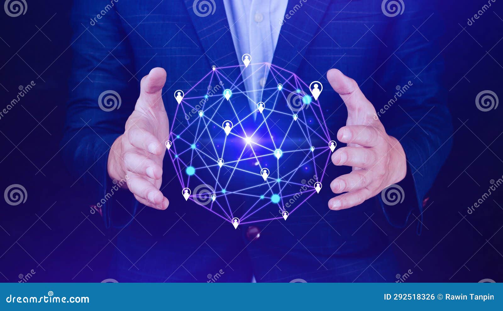 Businessman Hand Touching Global Infrastructure Network on Virtual ...