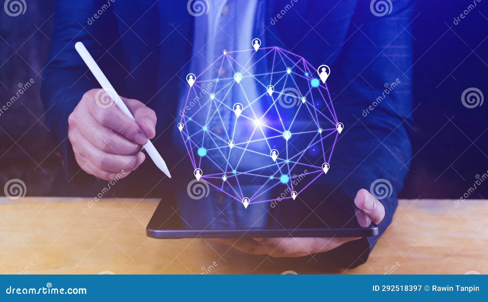 Businessman Hand Touching Global Infrastructure Network on Virtual ...