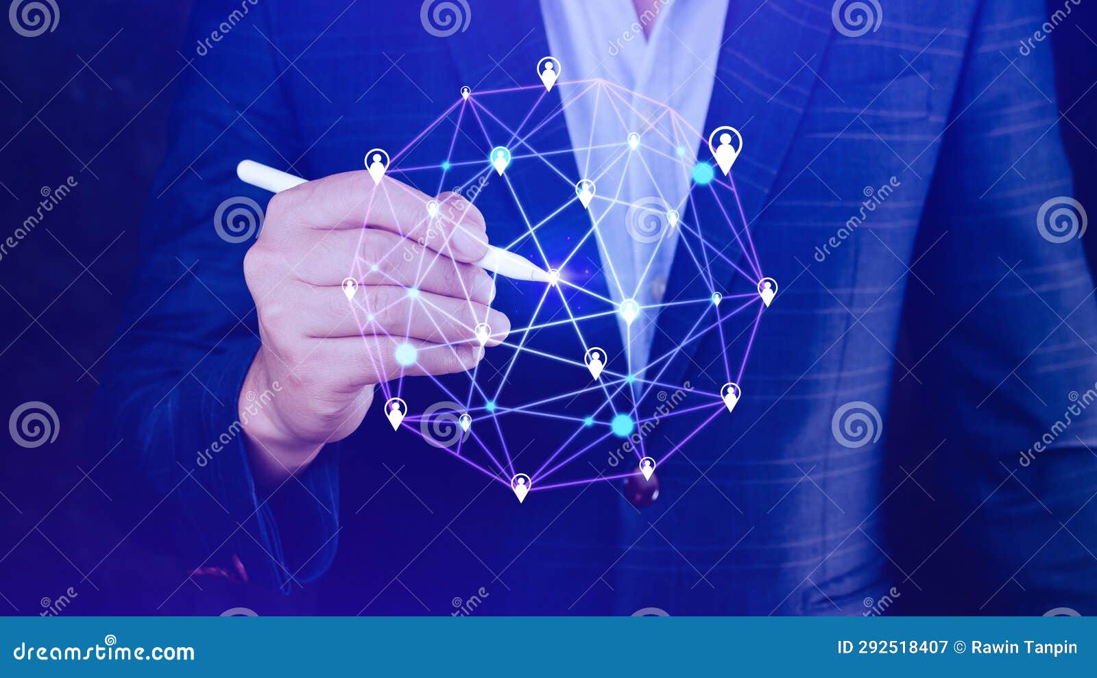 Businessman Hand Touching Global Infrastructure Network on Virtual ...