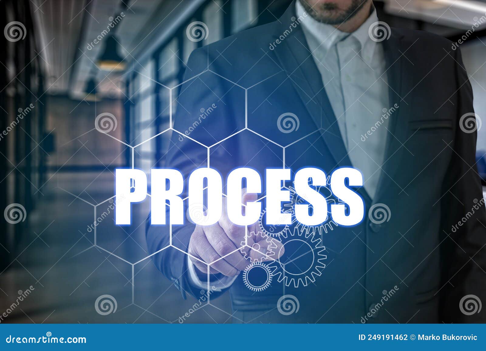 Businessman Hand Touching PROCESS Point, Network Connection Stock Photo ...