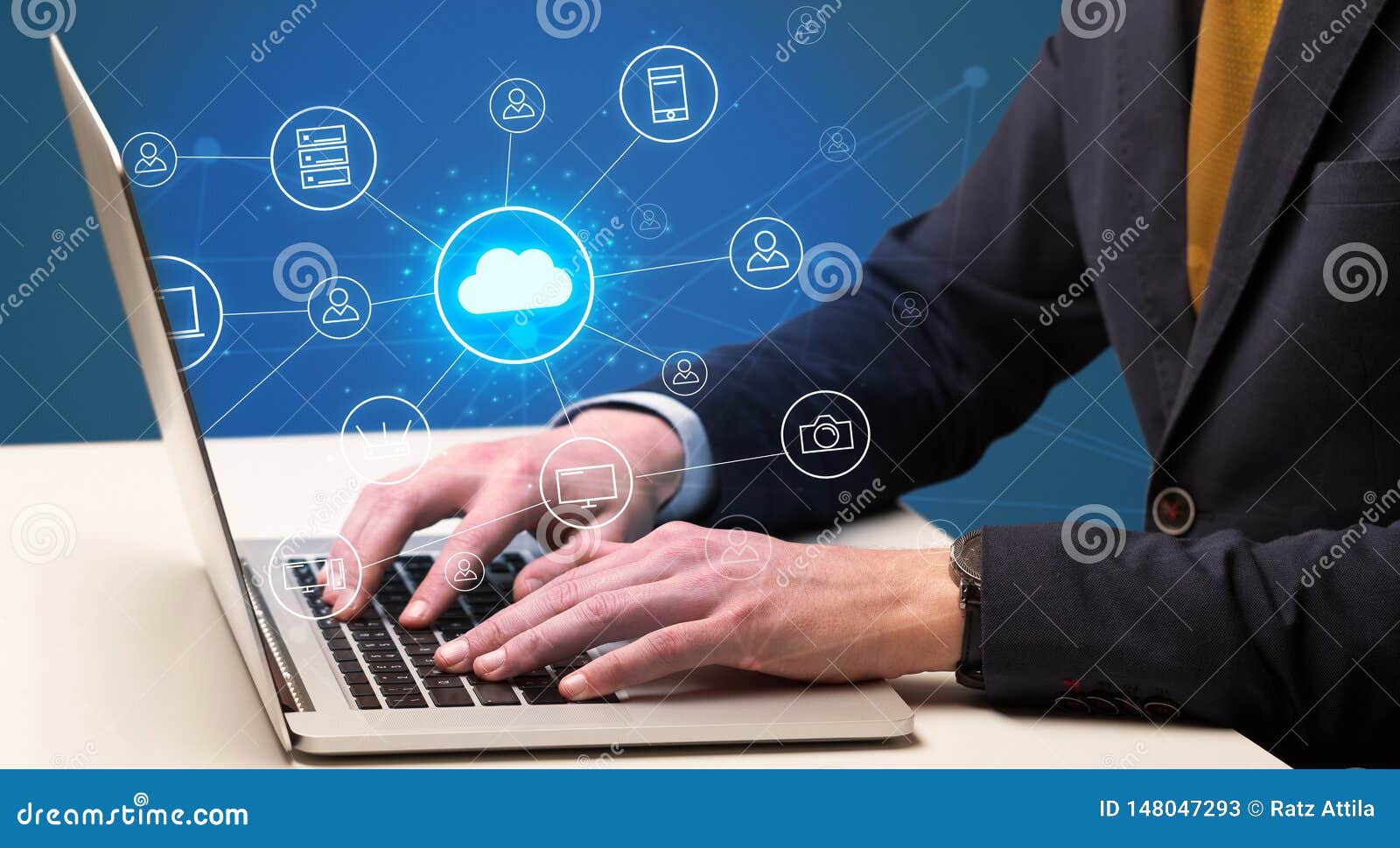 Hand Typing with Cloud Technology System Concept Stock Image - Image of ...