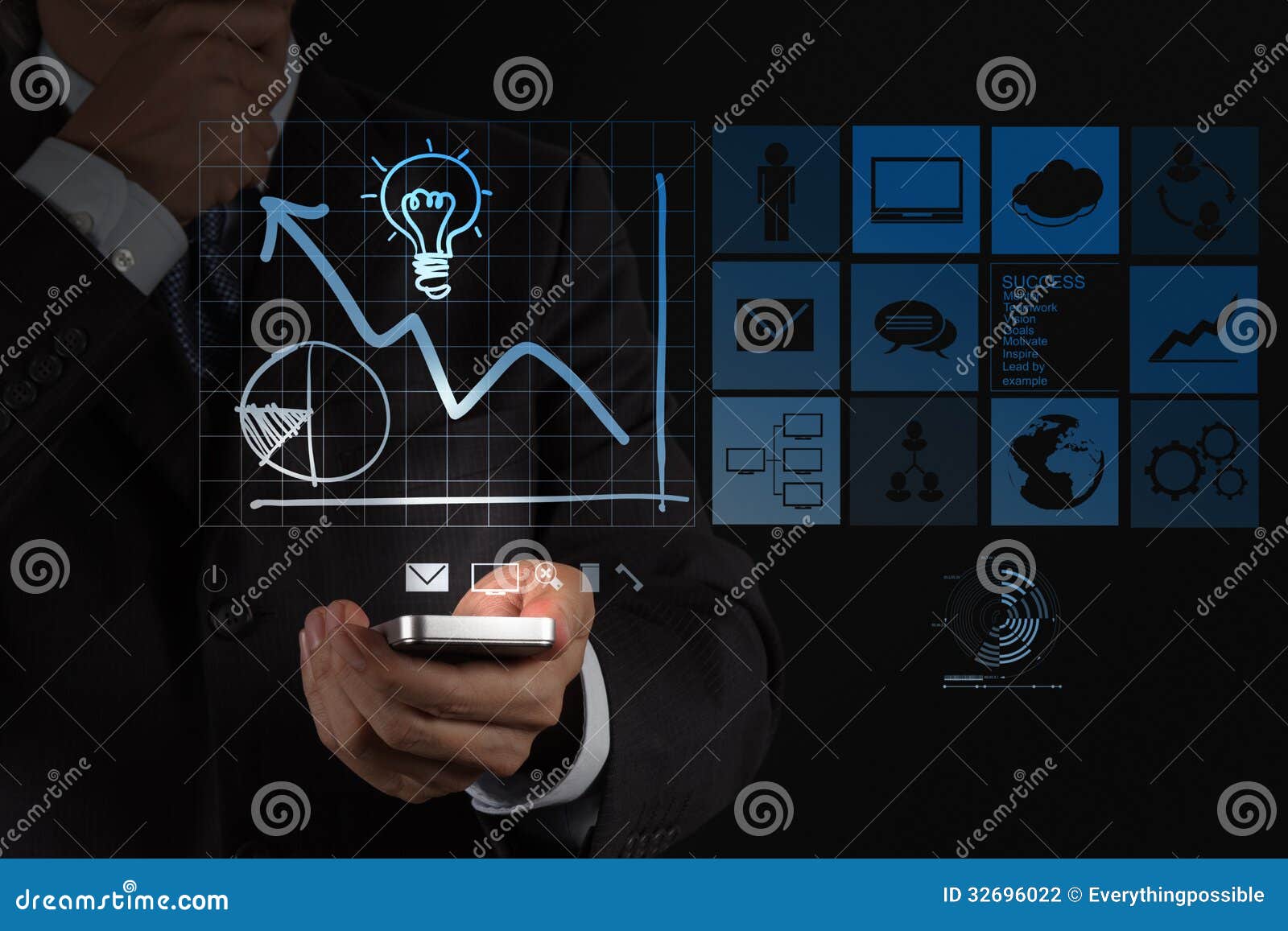 Businessman Hand Use Smart Phone Computer With Email Icon As Con Stock ...