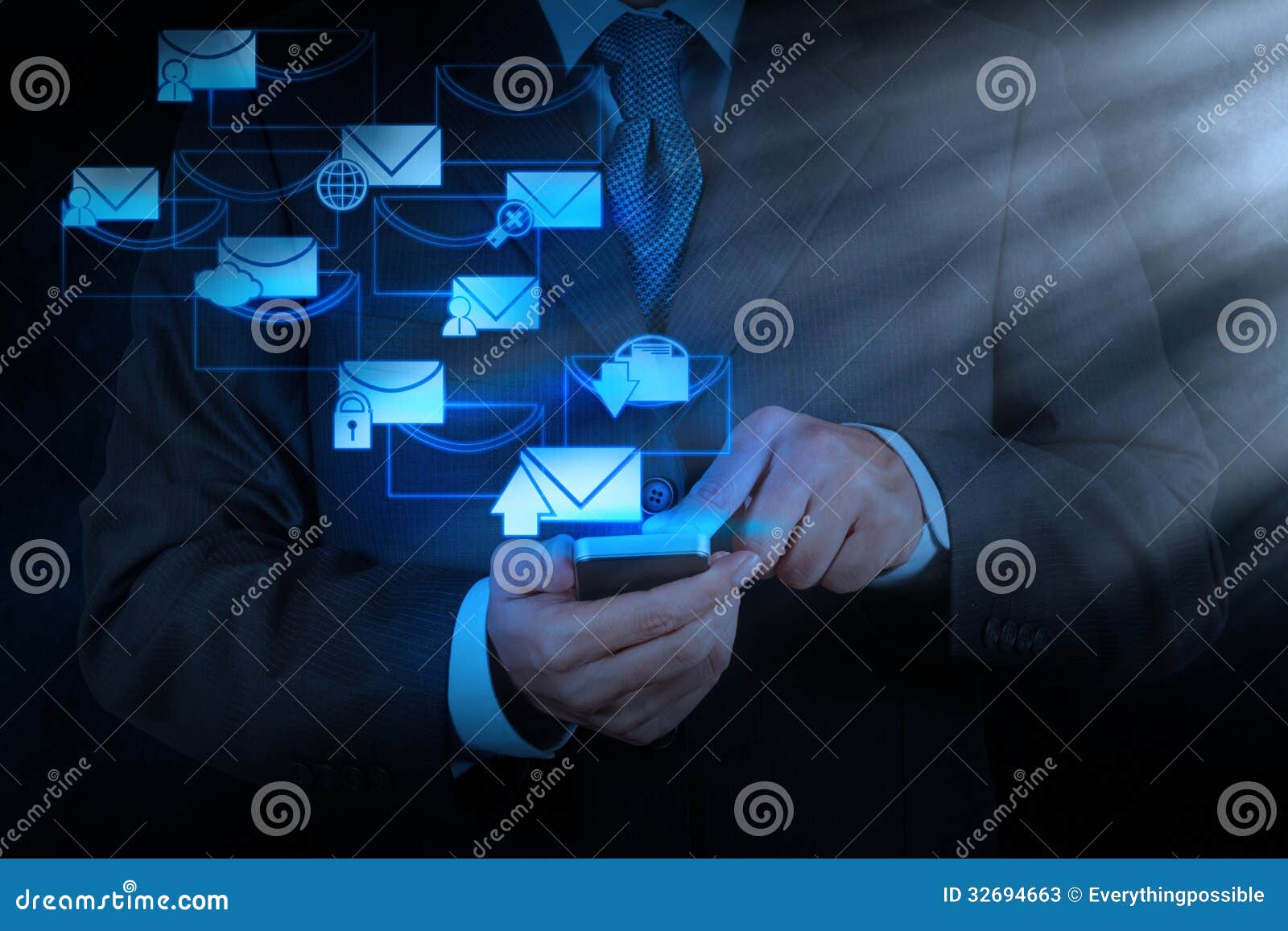 Businessman Hand Use Smart Phone Computer with Email Icon Stock Image ...