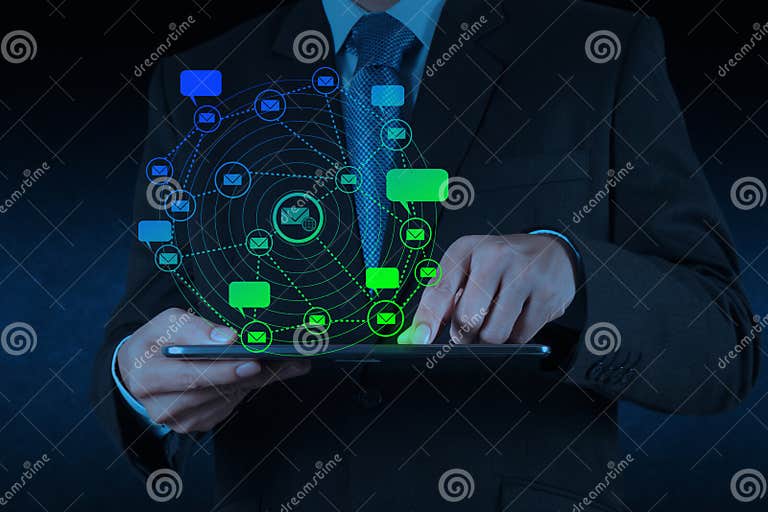 Businessman Hand Use Tablet Computer with Email Icon Stock Photo ...