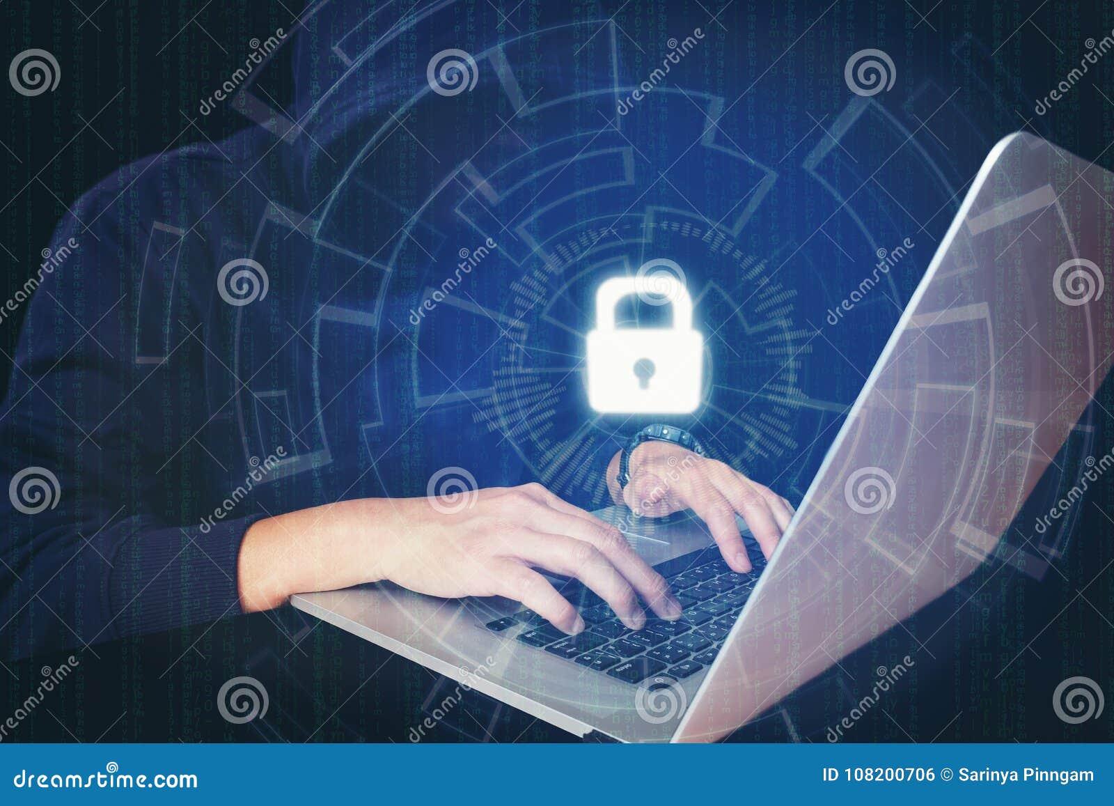 Businessman Hand Using Laptop with Cyber Security Job Business a Stock ...