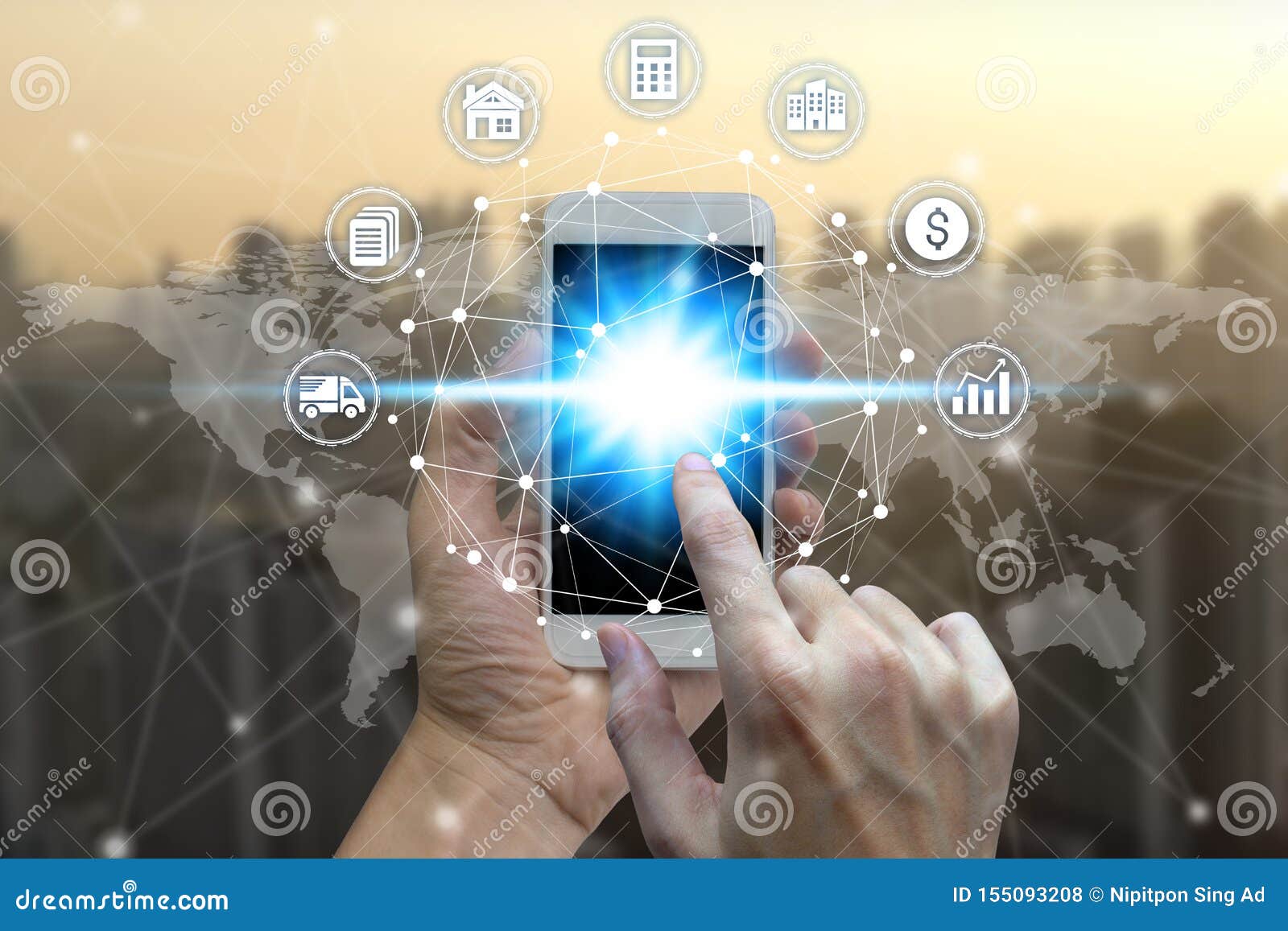 Businessman Hand Using Smart Phone the Network Connection Technology ...