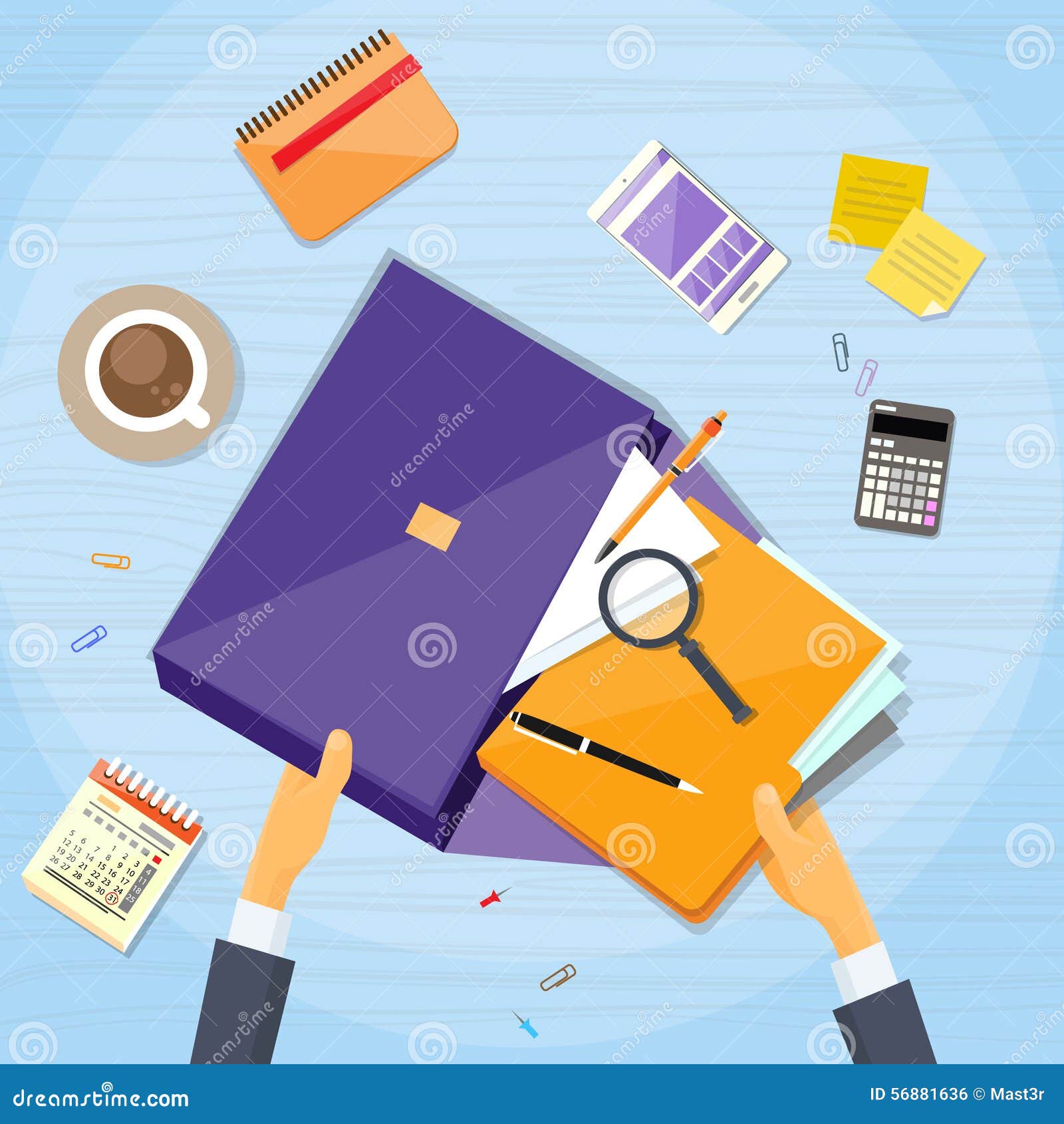Businessman Hand Work Stuff Briefcase Desk Stock Vector - Illustration ...