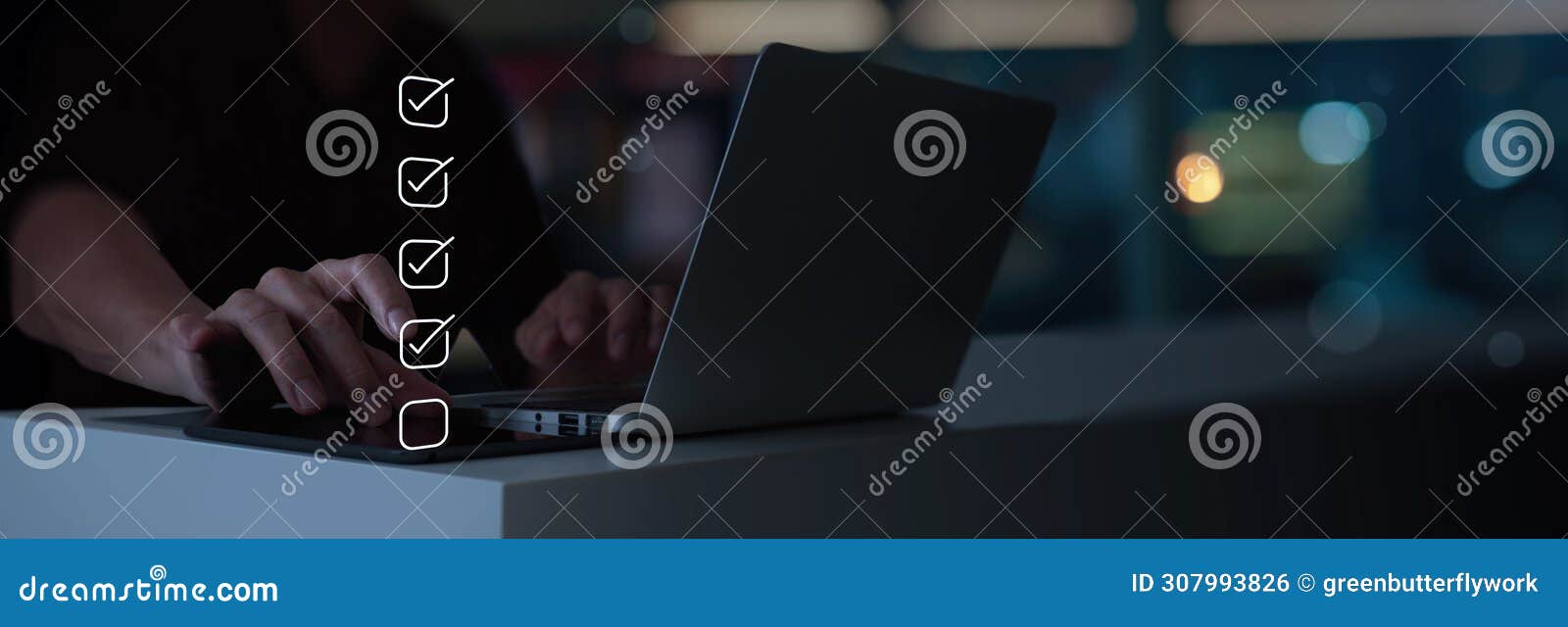 Businessman Hand Working with Laptop Computer Point To Tick Correct ...