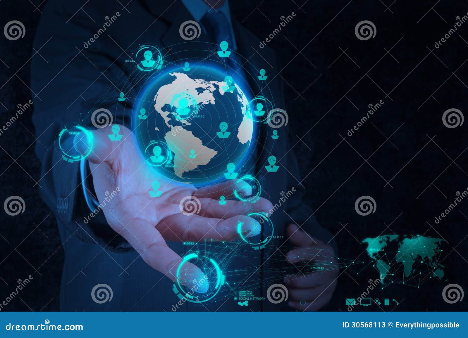 Businessman Hand Working with New Modern Computer Show the Earth Stock ...