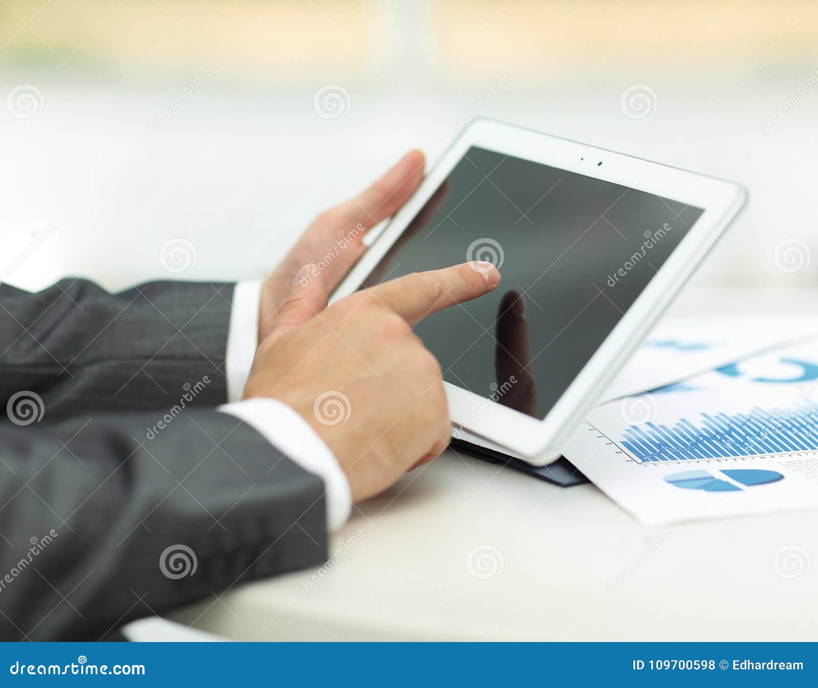 Closeup.of Businessman Hand Working with Tablet Computer Stock Photo ...