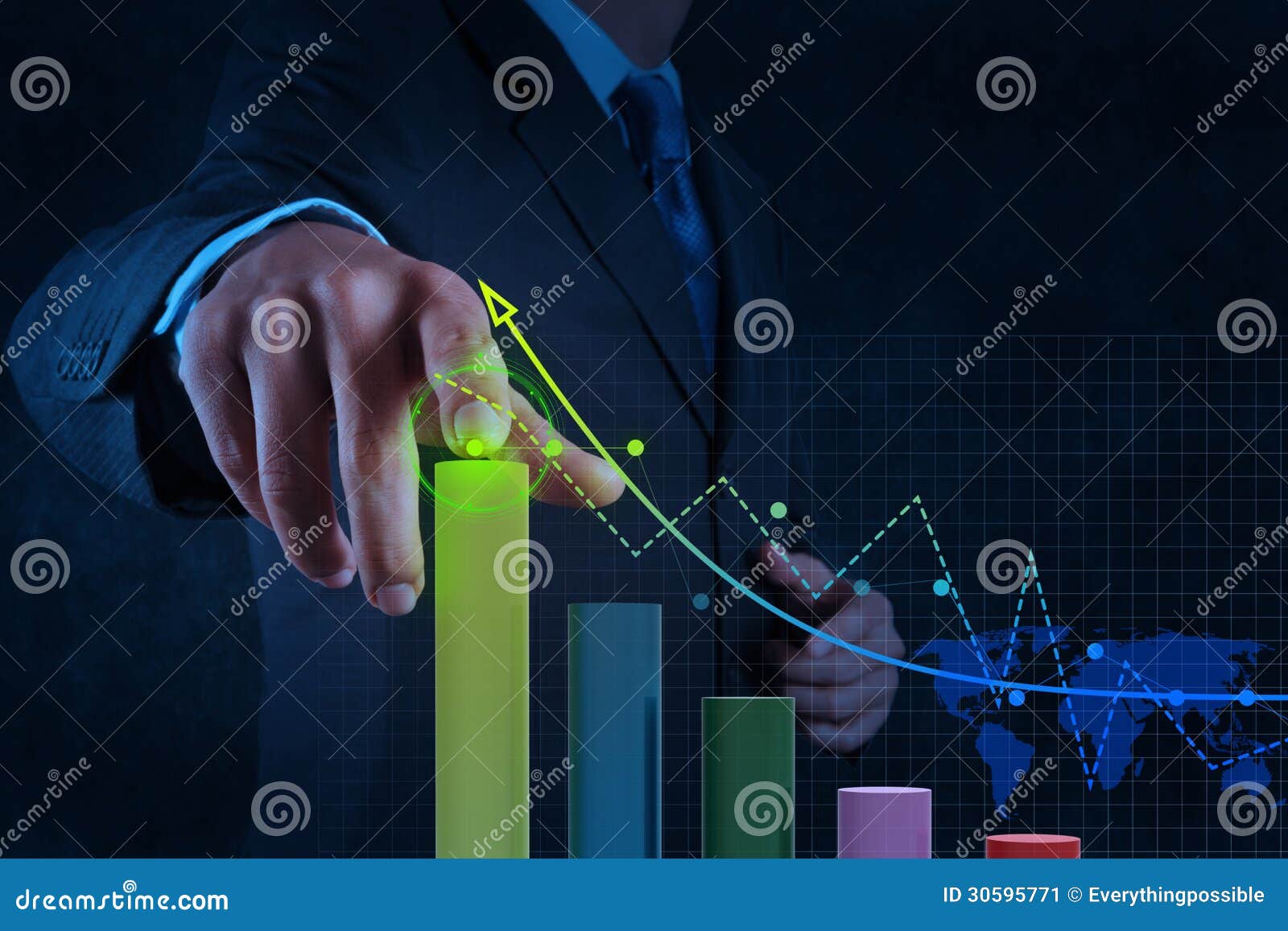Businessman Hand Working with Virtual Chart Business on Touch Sc Stock ...