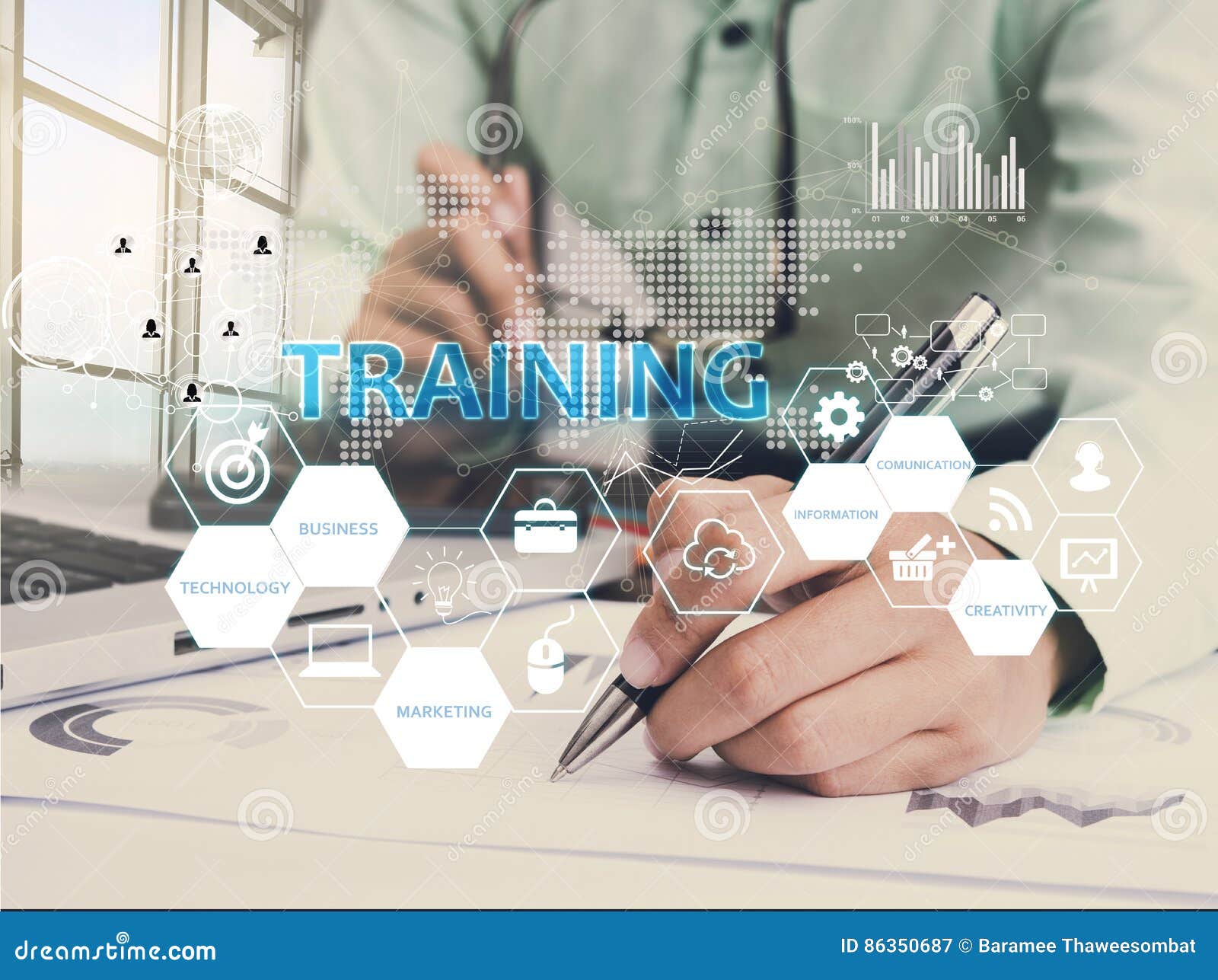 Businessman Hand Writeing Training. Sign on Virtual Screen Stock Image ...