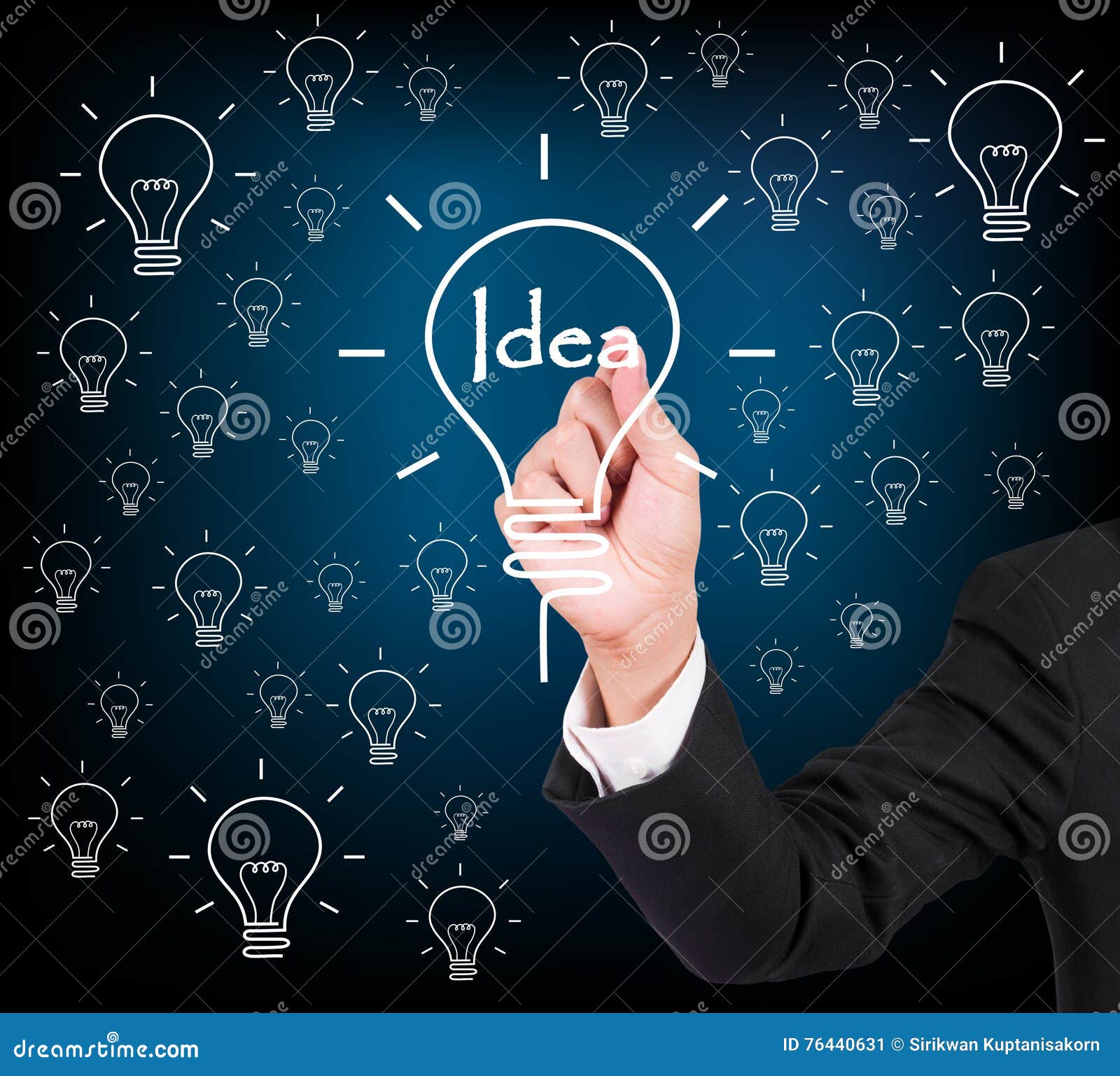 Businessman Hand Writing and Drawing Light Bulb Stock Image - Image of ...