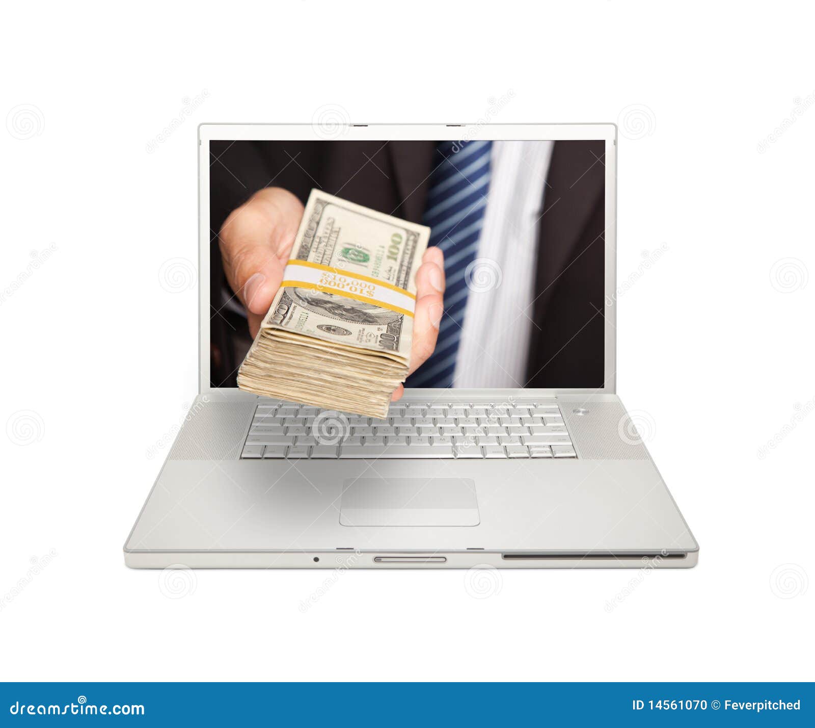 Businessman Handing Stack of Money Thru Screen Stock Photo - Image of ...