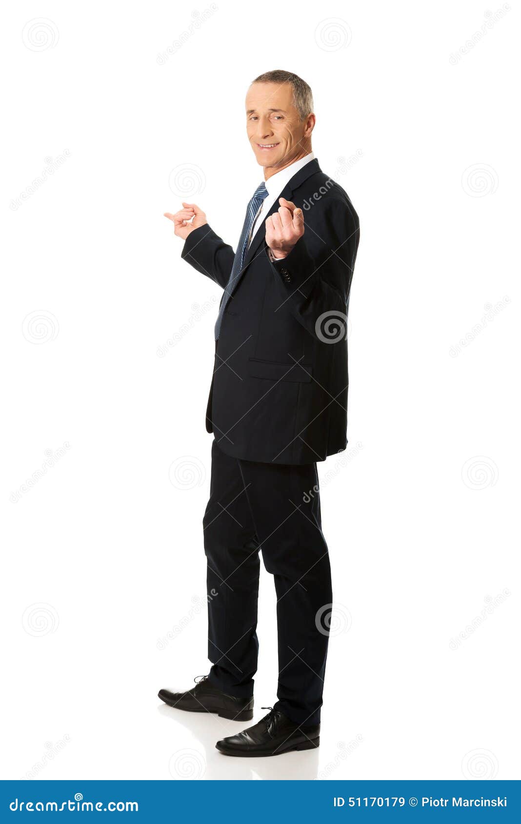 Businessman with Hands on Both Sides Stock Image - Image of showing ...