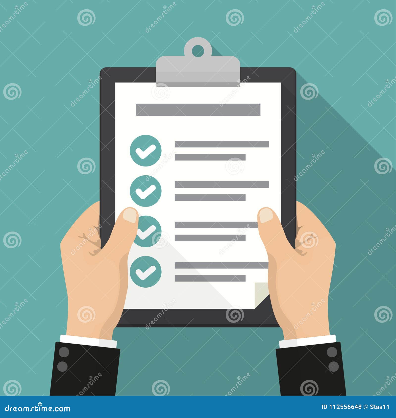 Businessman Hands Holding Clipboard Checklist in a Flat Design with ... Businessman Hands Holding Clipboard Checklist in a Flat Design with ...