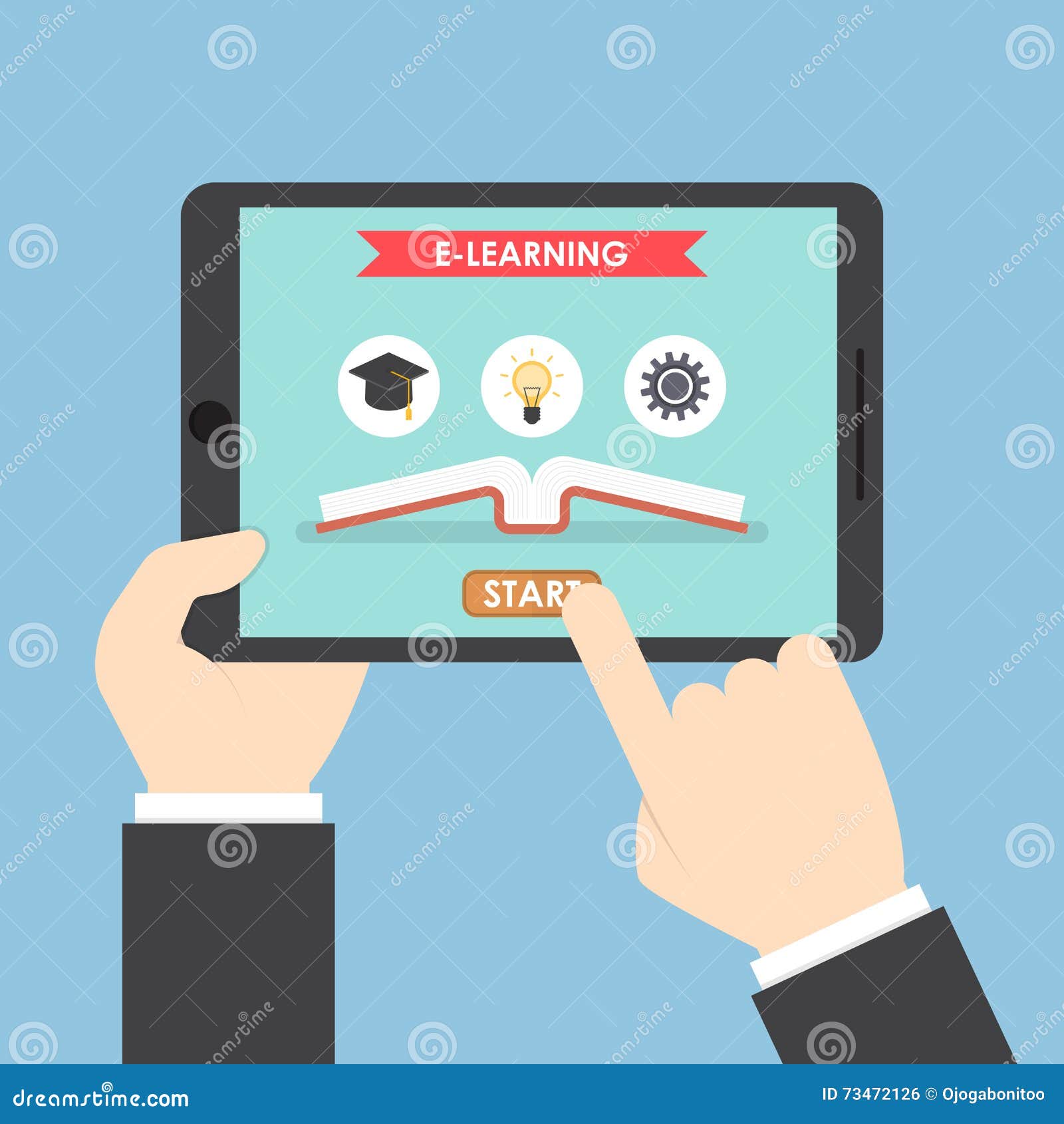 Businessman Hands Holding Tablet Computer with E-learning System Stock ...