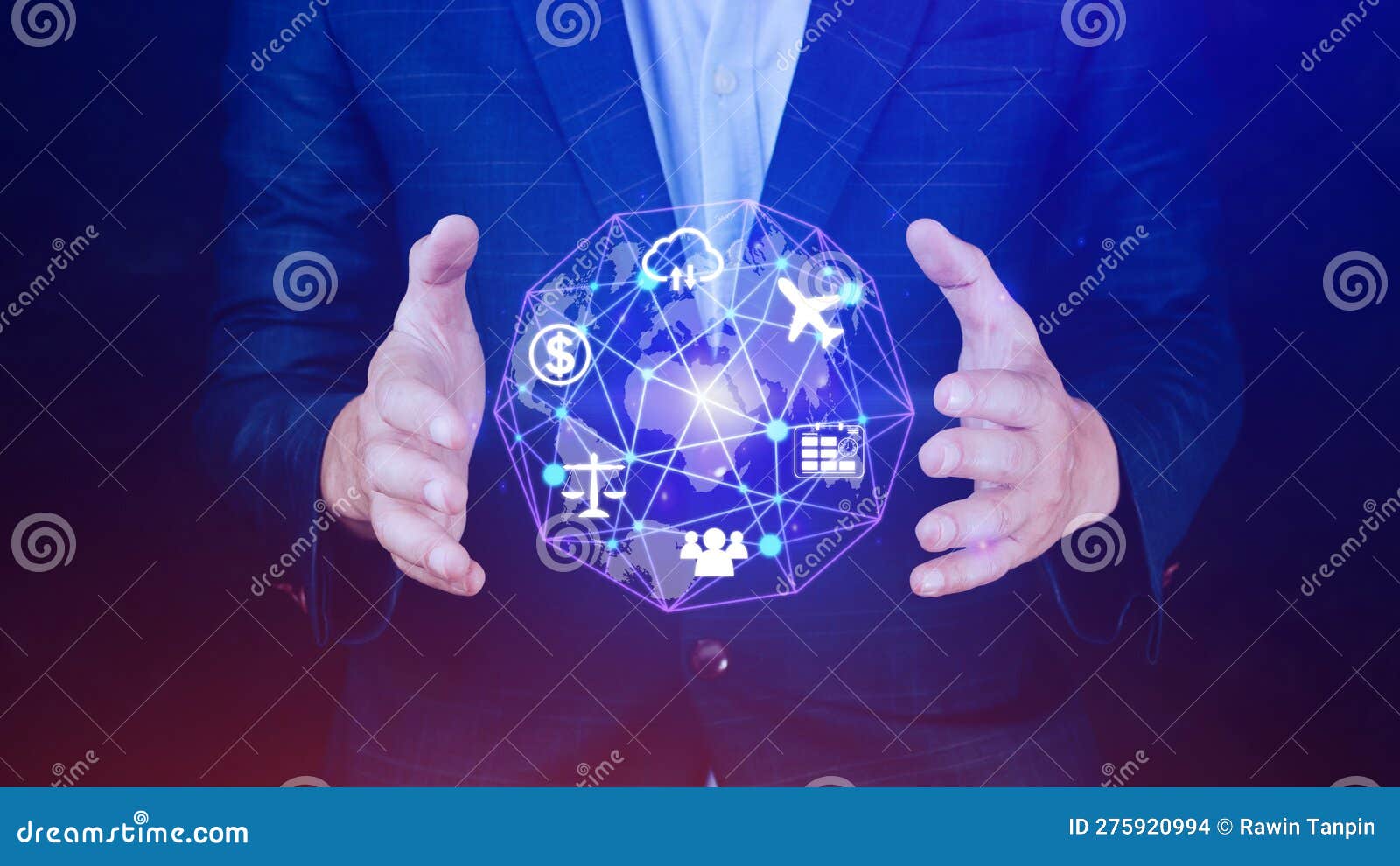 Businessman Hands Holding with Virtual Global Connection Concept, Grow ...
