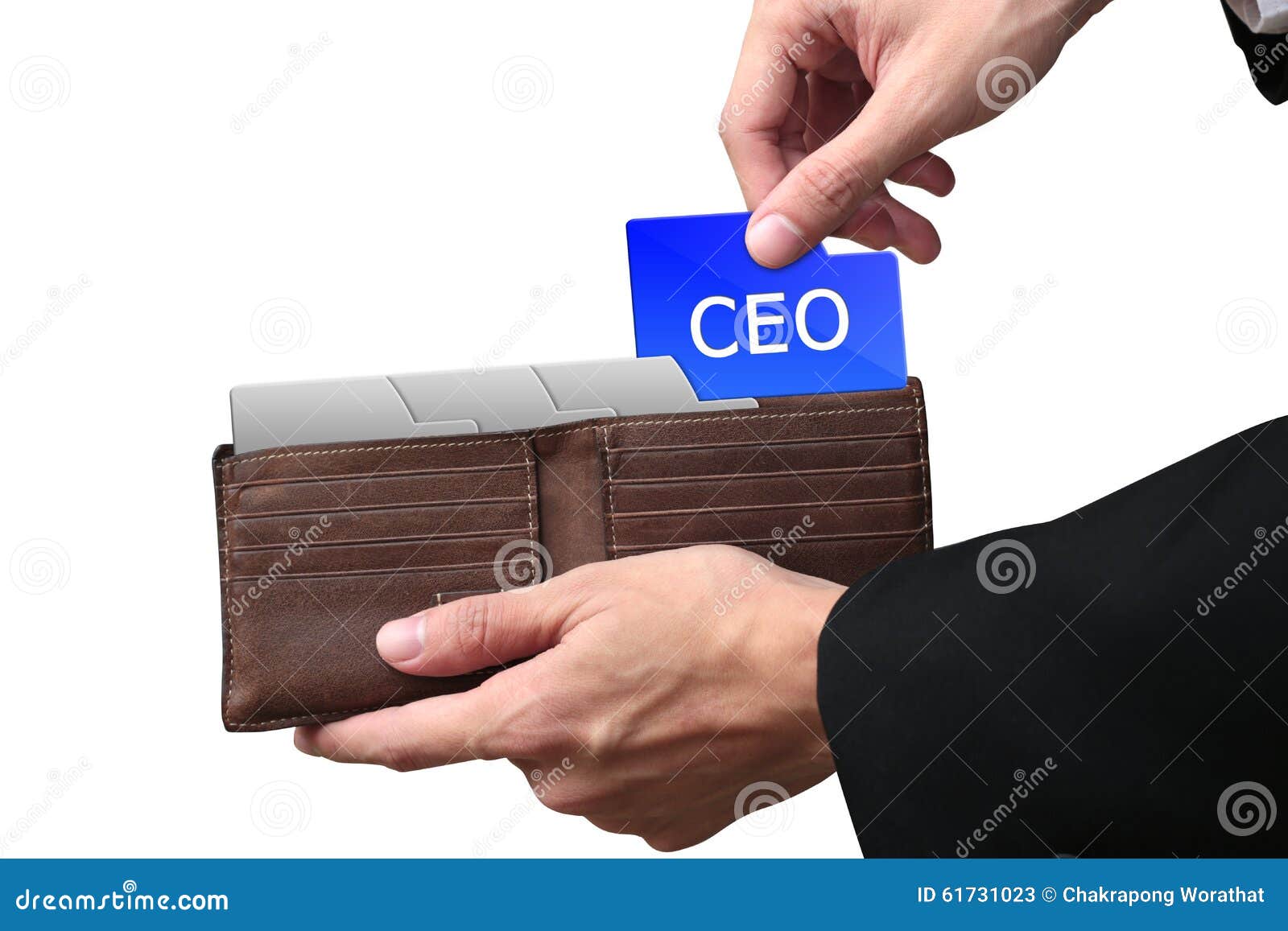 Businessman Hands Paying Folder CEO Concept on Brown Wallet. Stock ...